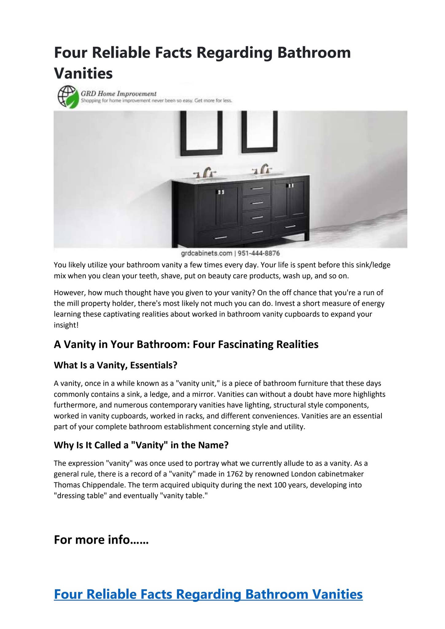 Four Reliable Facts Regarding Bathroom Vanities By Grdcabinets Issuu