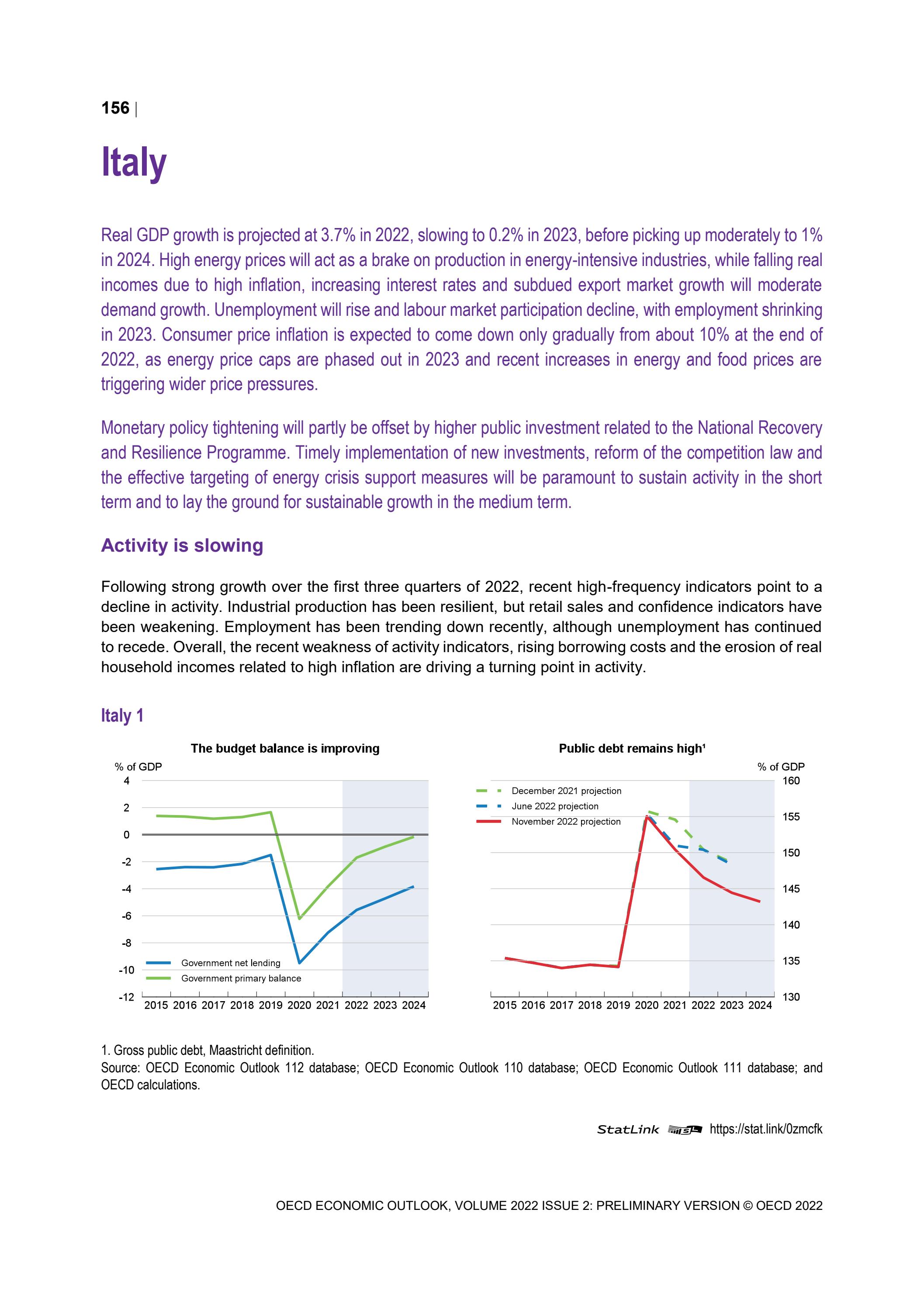 Italy projection note OECD Economic Outlook November 2022 by OECD - Issuu