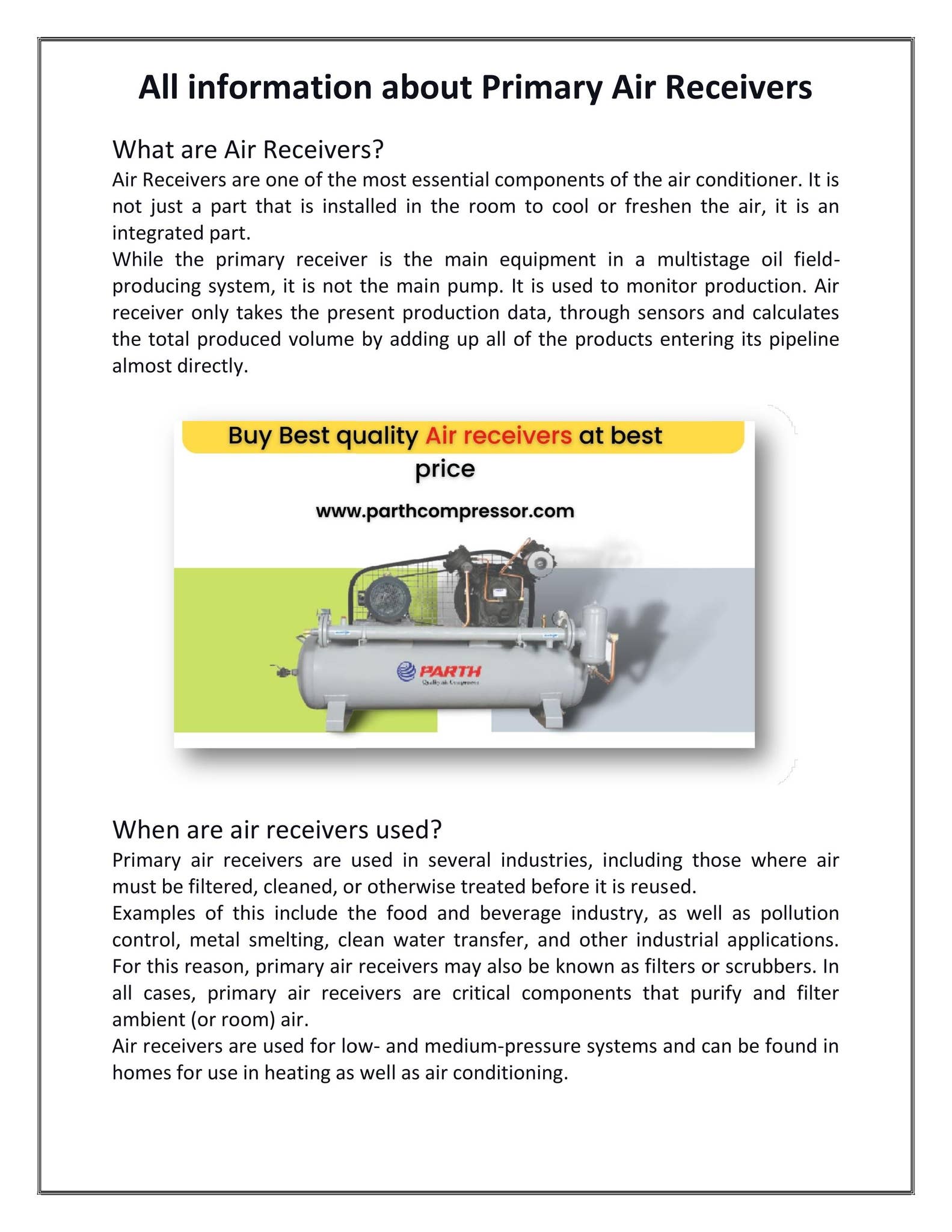 All information about Primary Air Receivers by Parth Compressor - Issuu