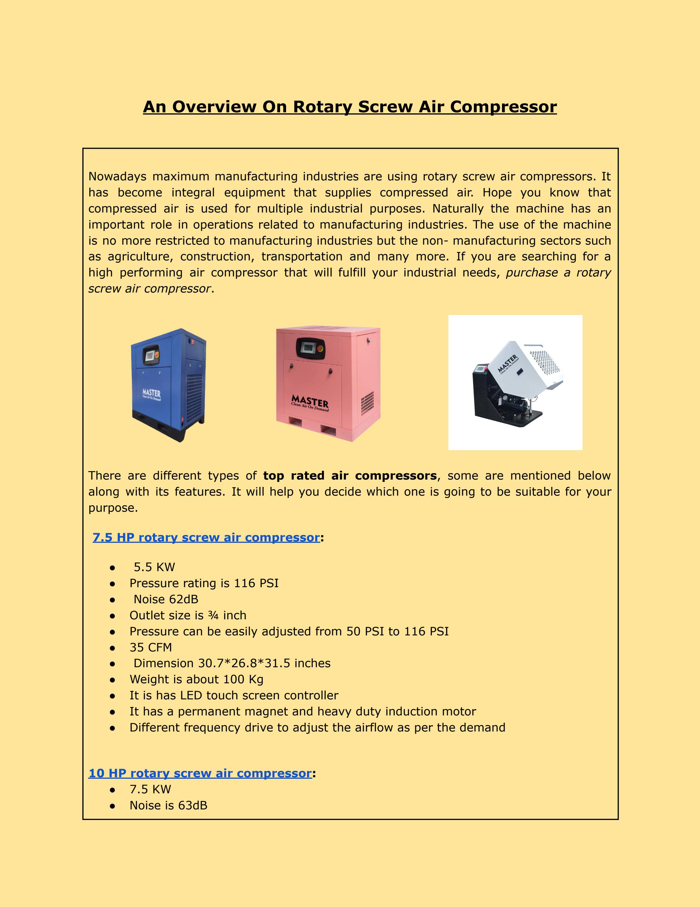 An Overview On Rotary Screw Air Compressor by William Cooper - Issuu