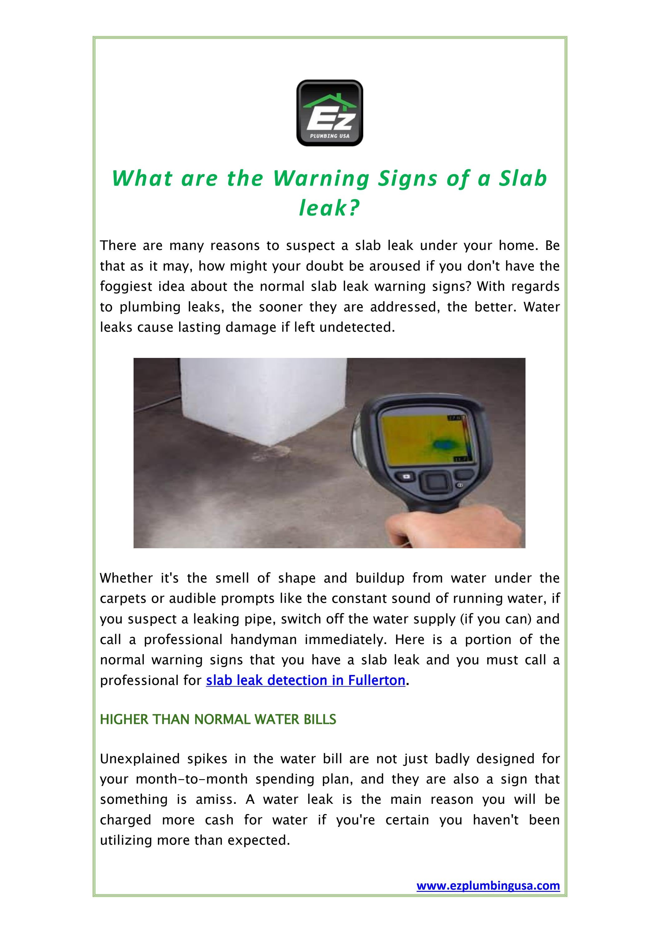What are the Warning Signs of a Slab leak? by ezplumbingusa2 - Issuu
