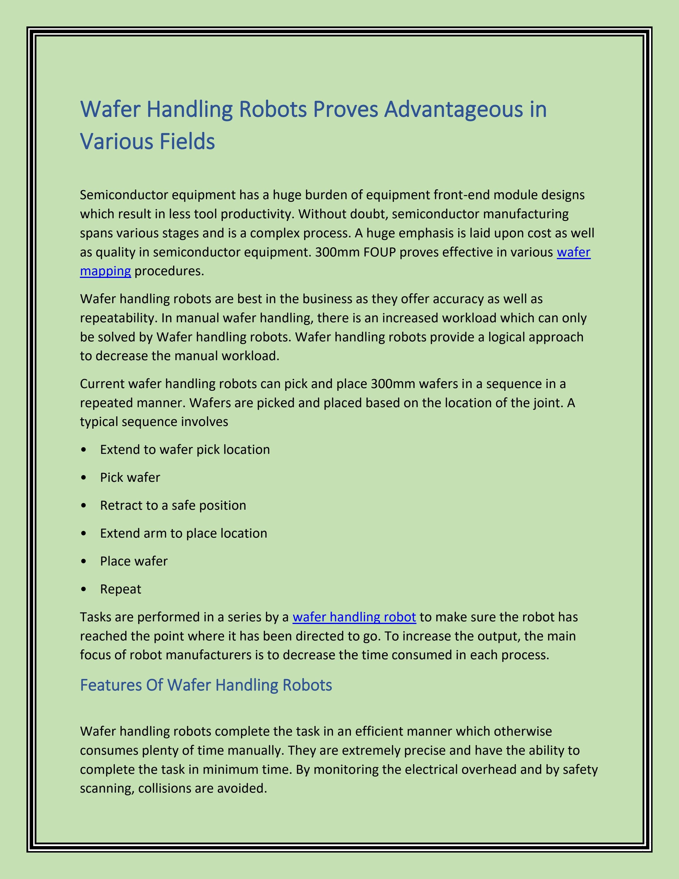 Wafer Handling Robots Proves Advantageous in Various Fields by ...