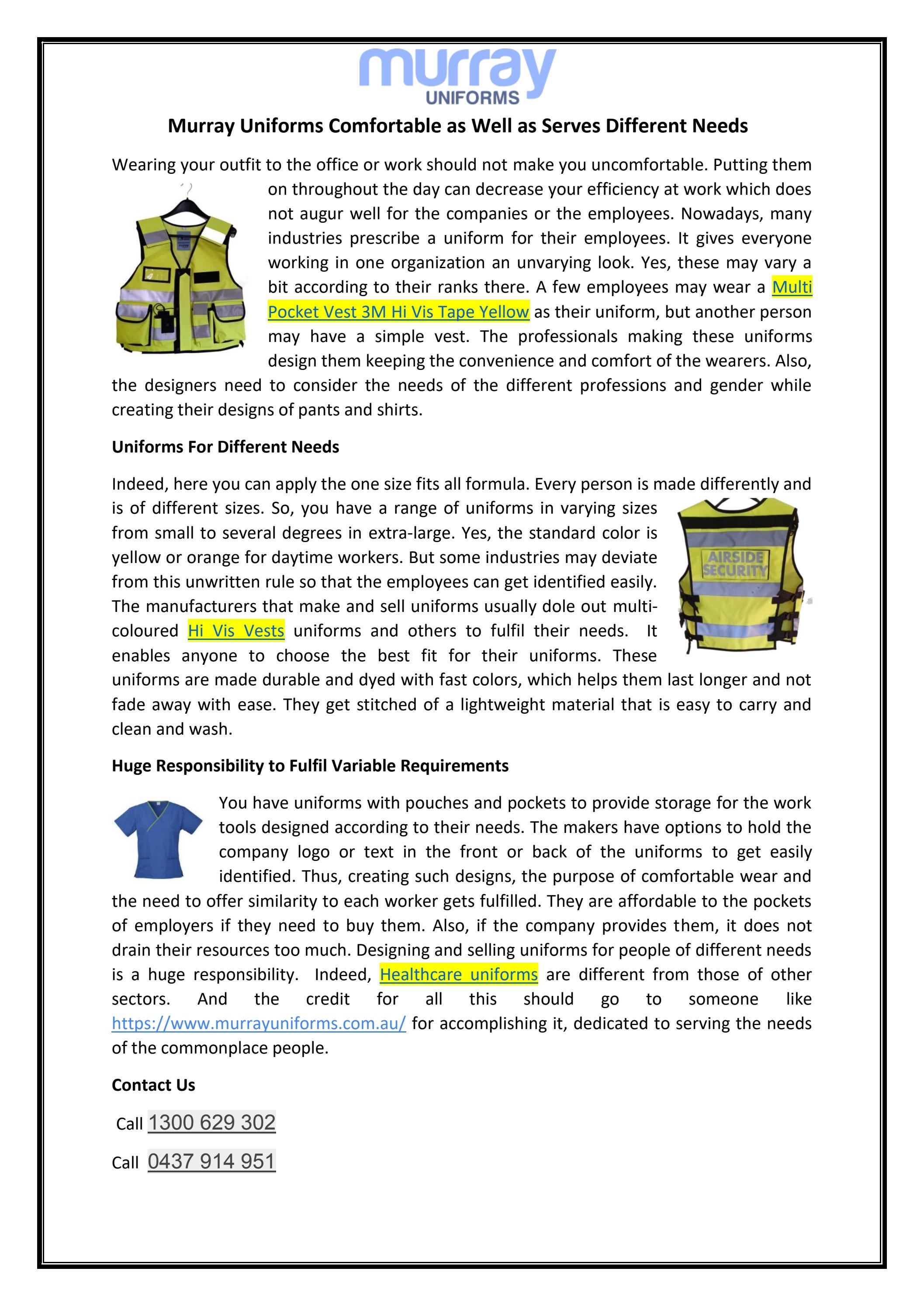 Murray Uniforms Comfortable as Well as Serves Different Needs by ...