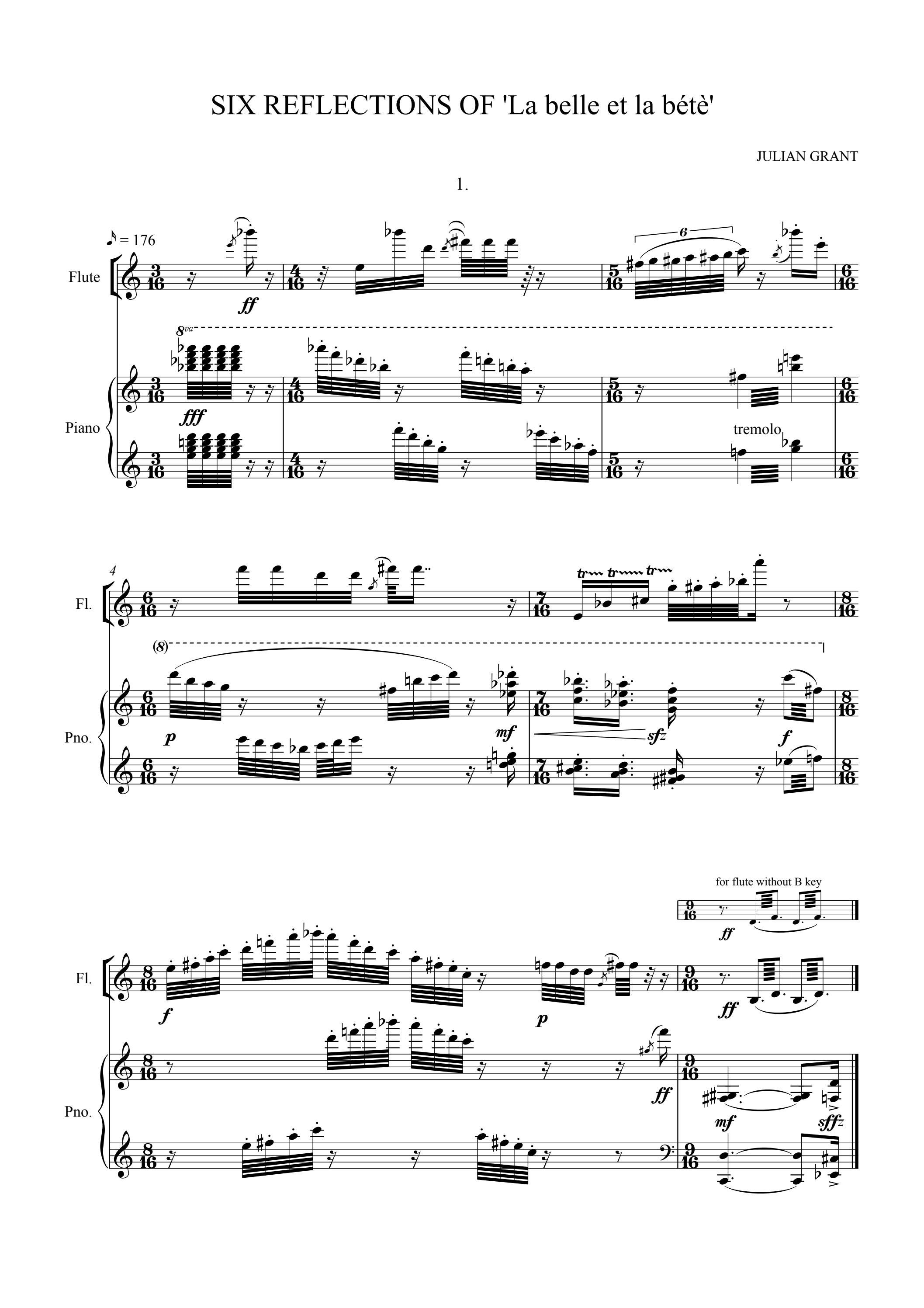 Six Reflections of 'La belle et la bête - flute & piano by Julian Grant ...