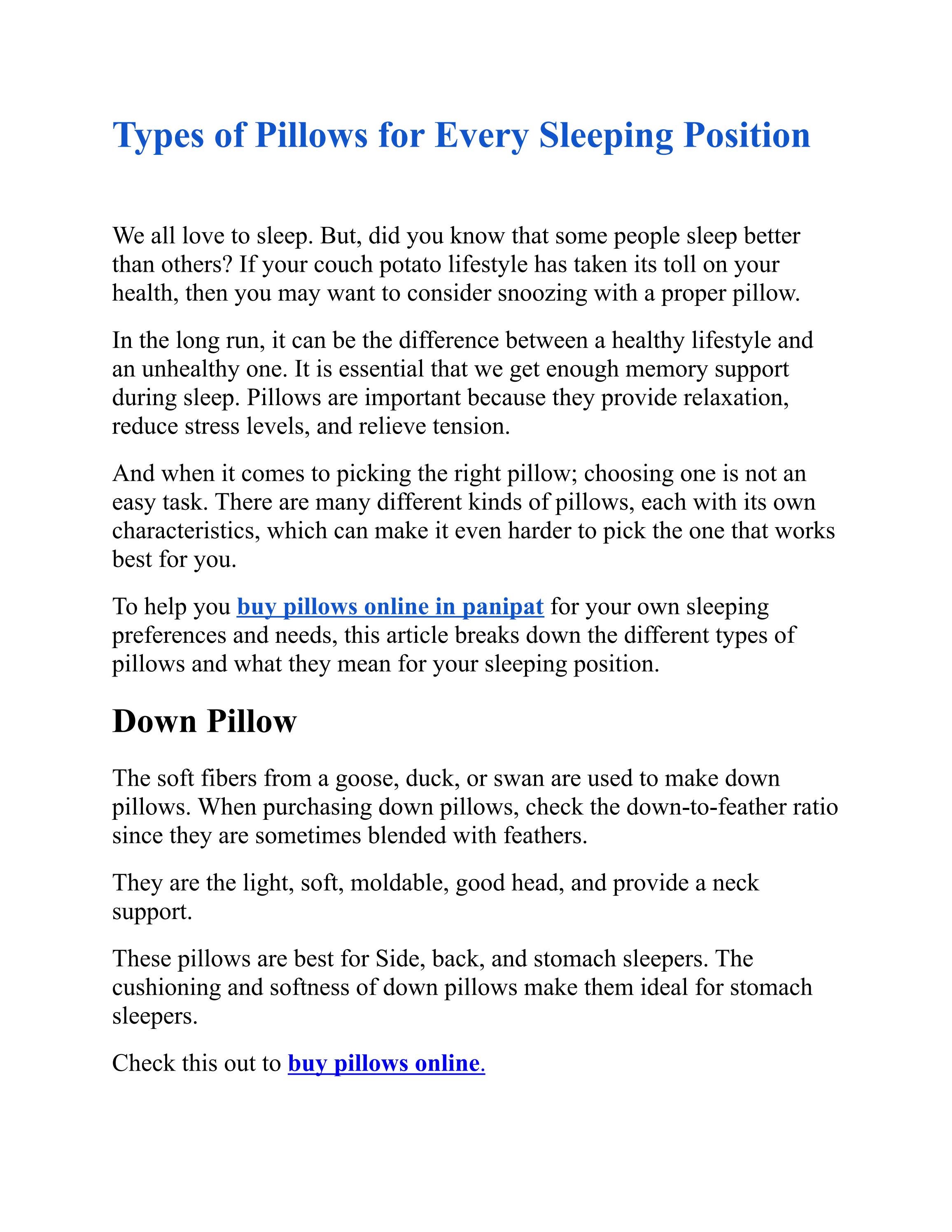 Types of Pillows for Every Sleeping Position by Home Linen - Issuu