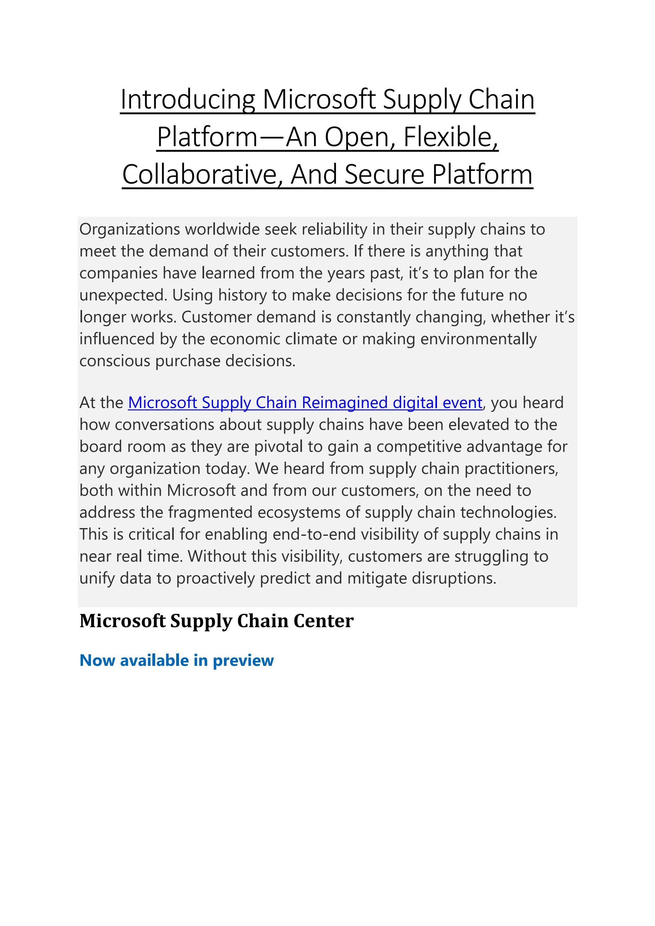 Introducing Microsoft Supply Chain Platform by Sam William - Issuu