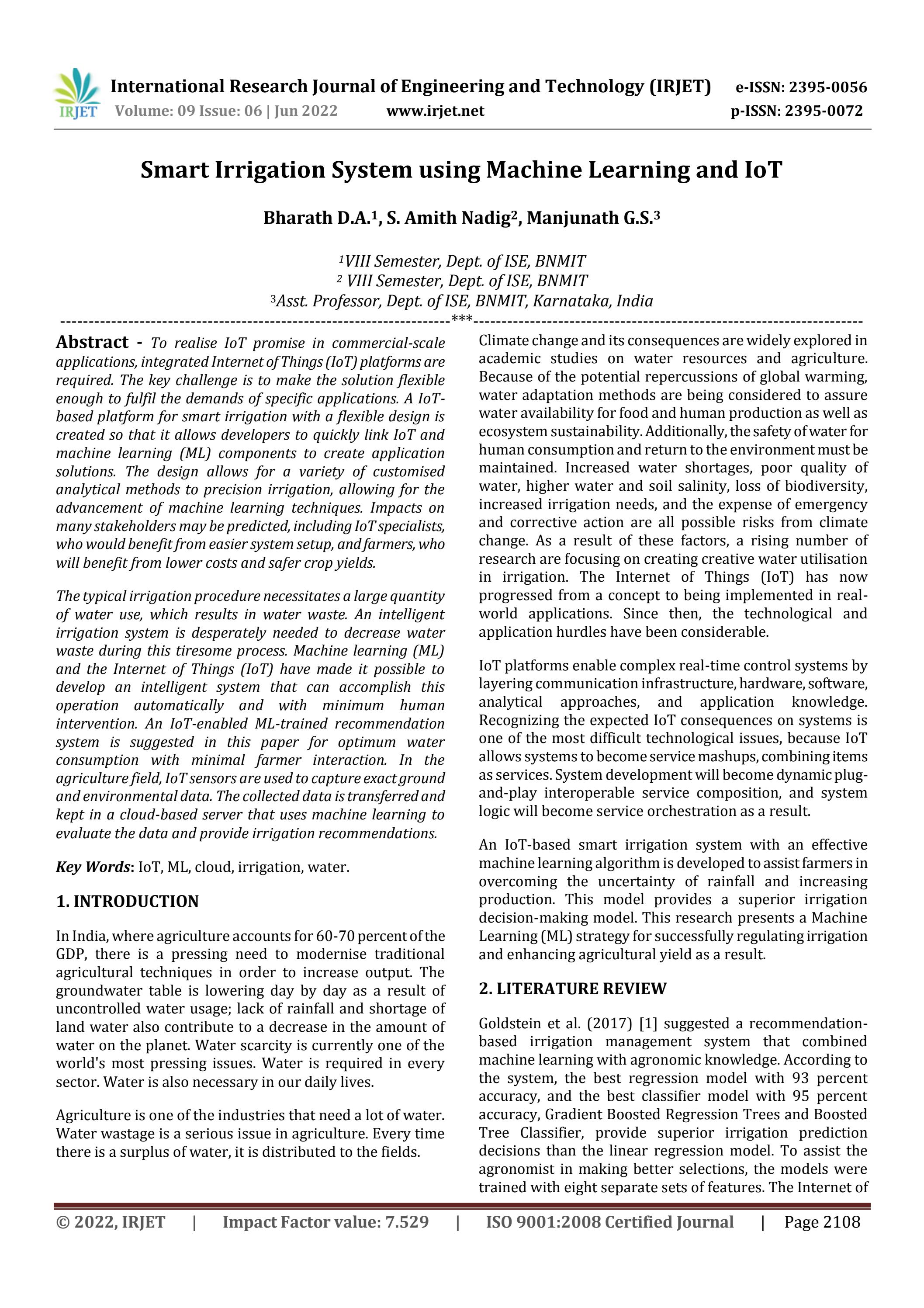 Smart Irrigation System using Machine Learning and IoT by IRJET Journal ...