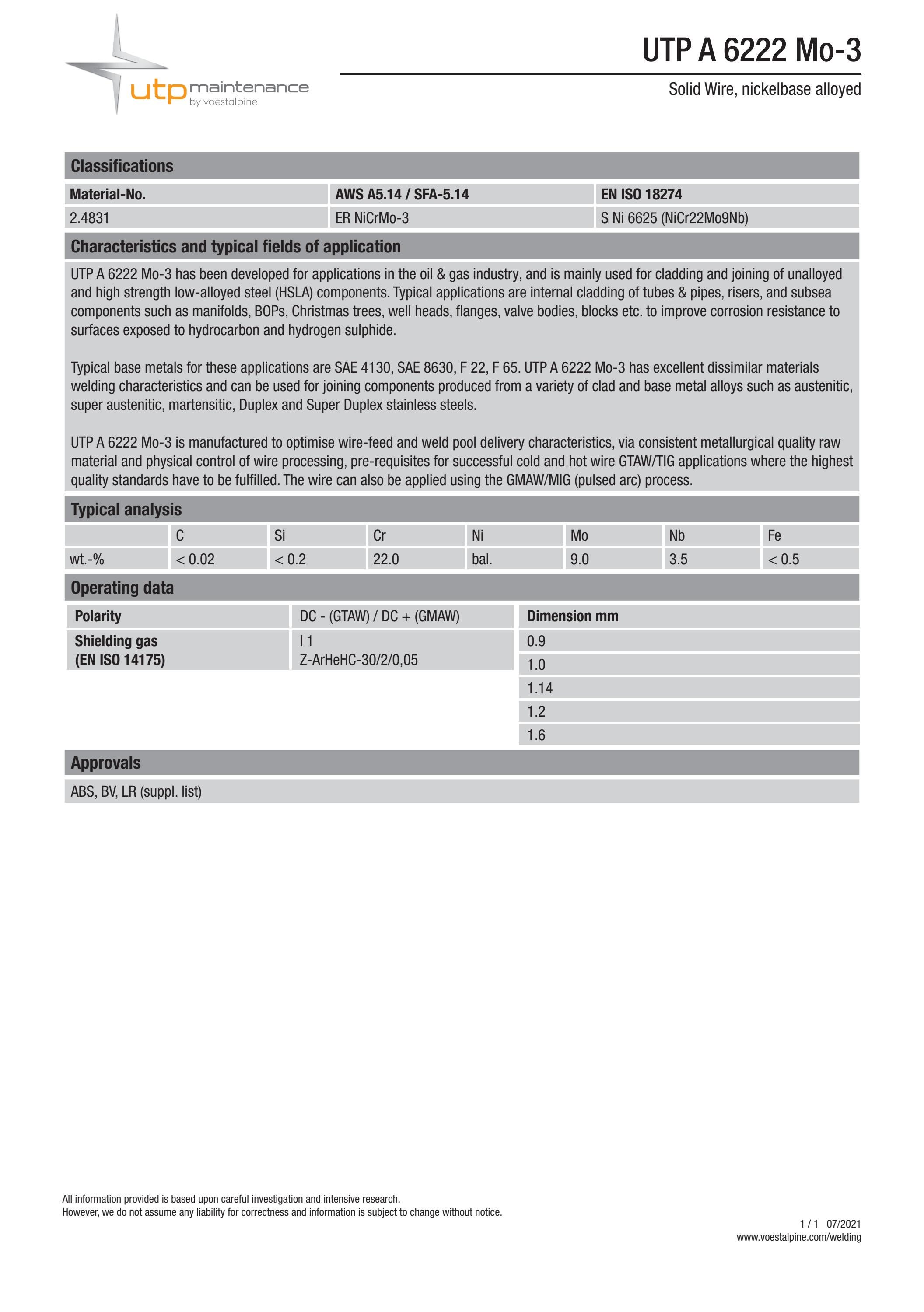 BOHLER UTP A 6222 MO-3 by United Welding Supplies - Issuu