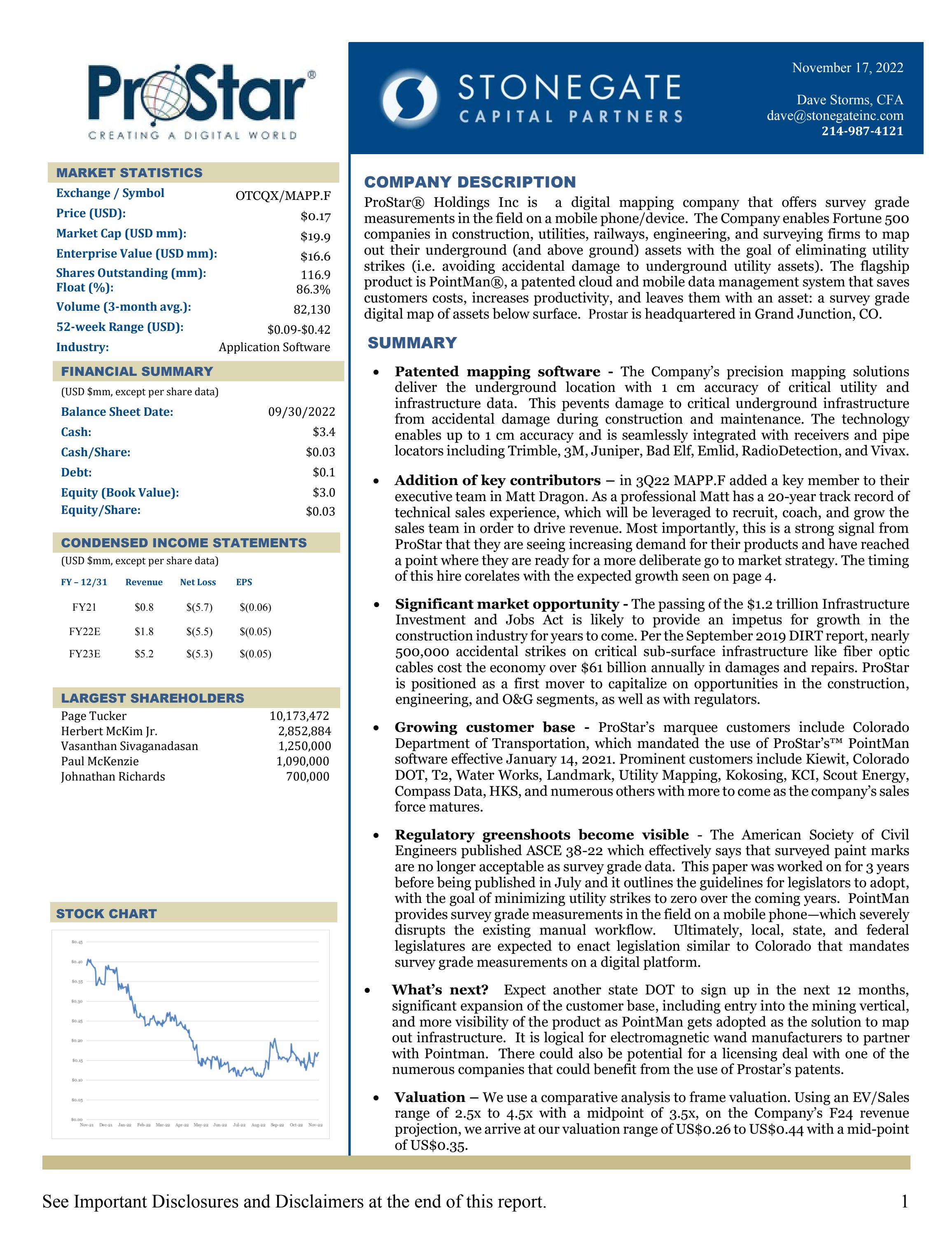 Stonegate Capital Partners Updates Its Coverage on ProStar Holdings Inc ...