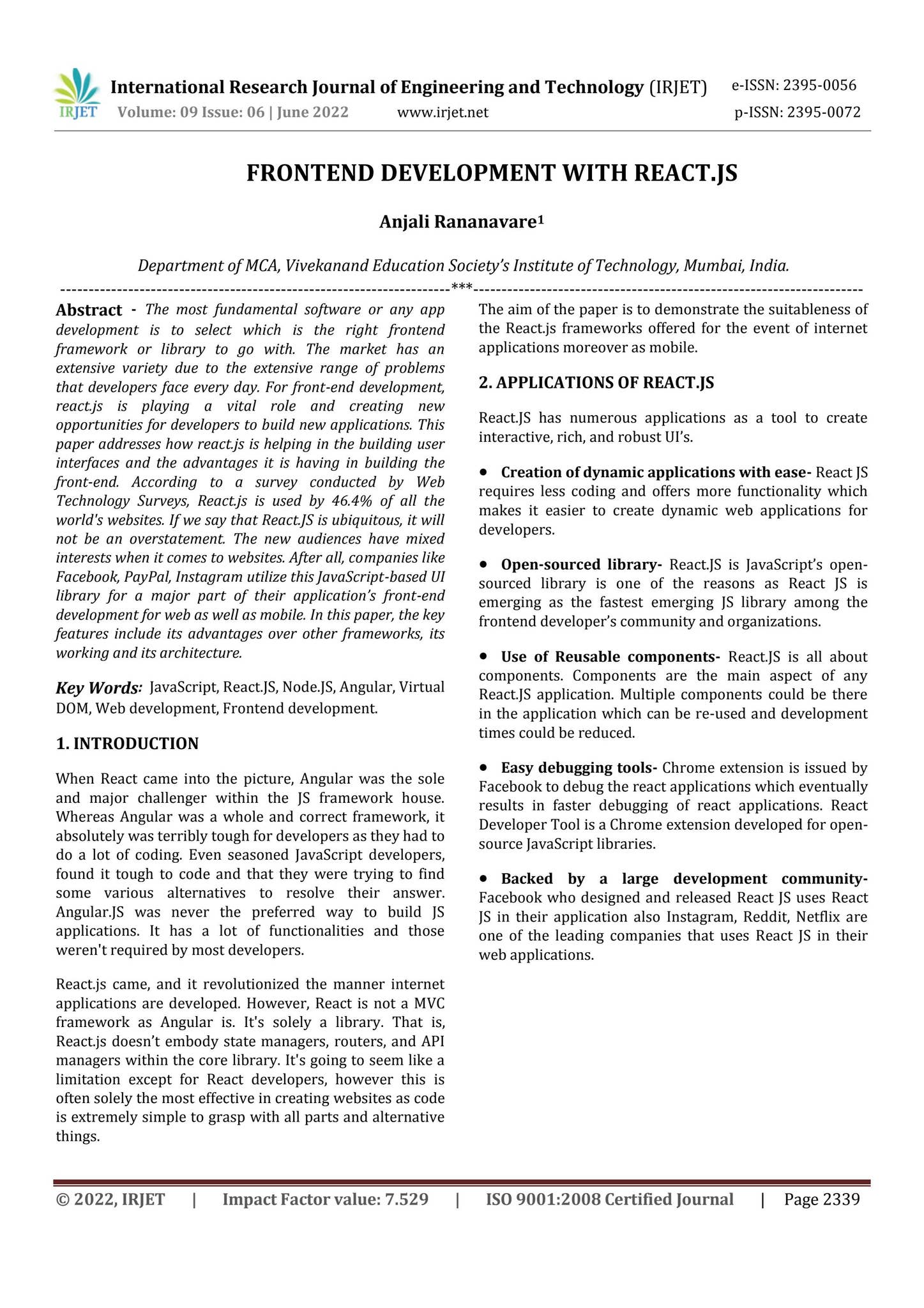 FRONTEND DEVELOPMENT WITH REACT.JS by IRJET Journal - Issuu