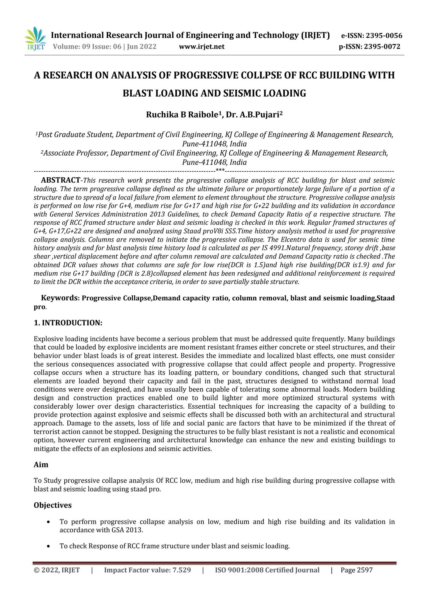 A RESEARCH ON ANALYSIS OF PROGRESSIVE COLLPSE OF RCC BUILDING WITH ...