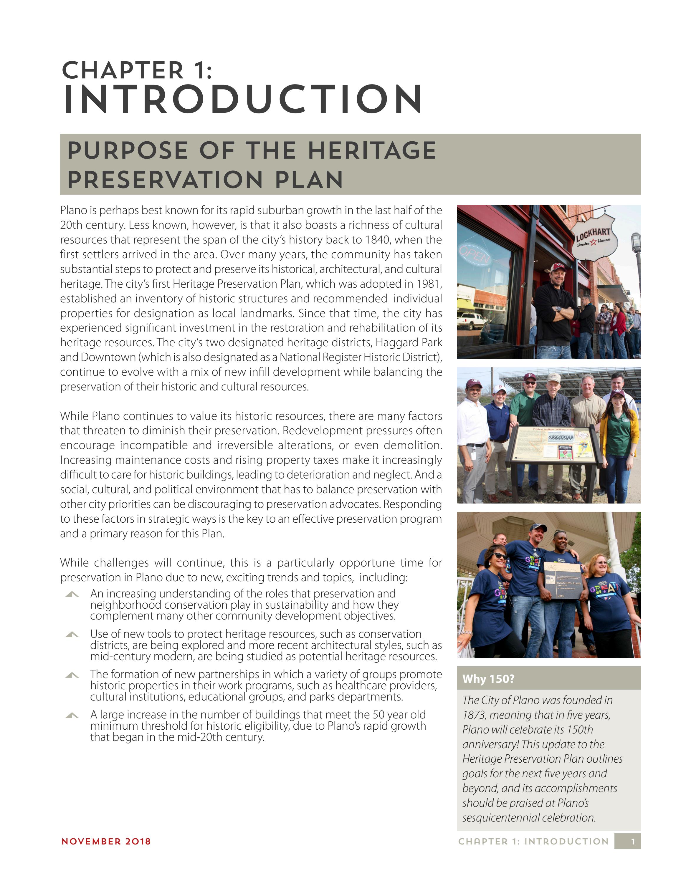 Preservation Plano 150 - Chapter 1: Introduction by City of Plano, TX - Issuu