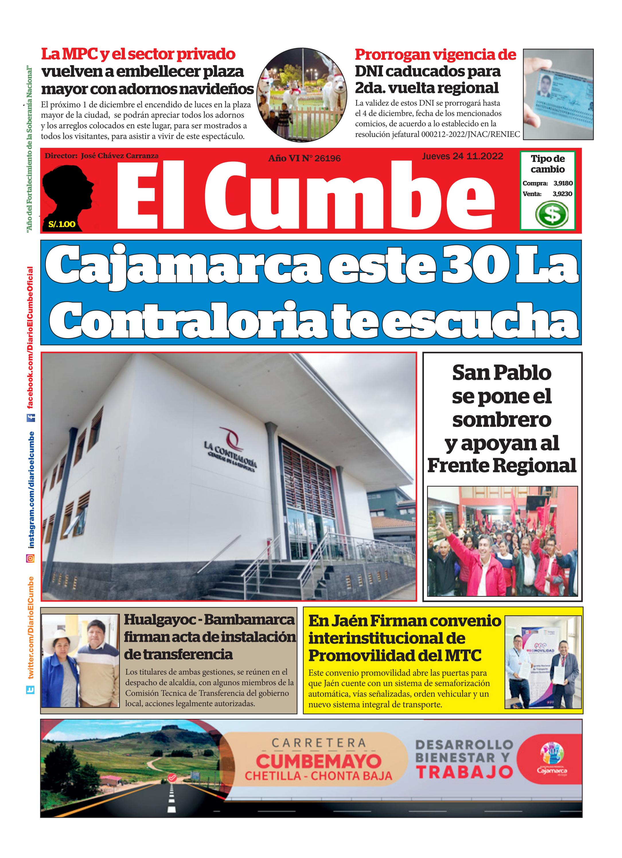 Diario EL CUMBE 24 de noviembre del 2022 by diarioelcumbecajamarca - Issuu