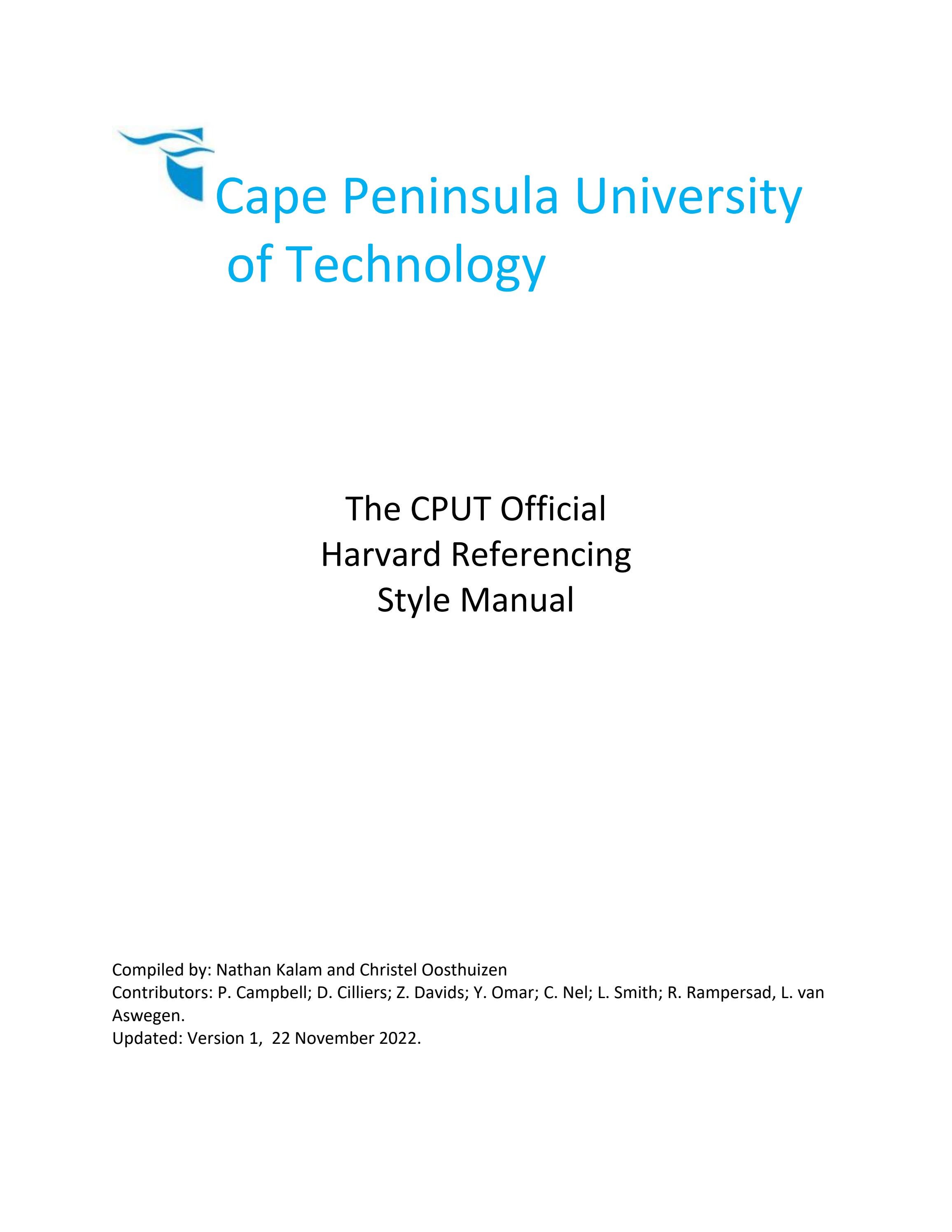 CPUT Harvard Manual by Cape Peninsula University of Technology - Issuu