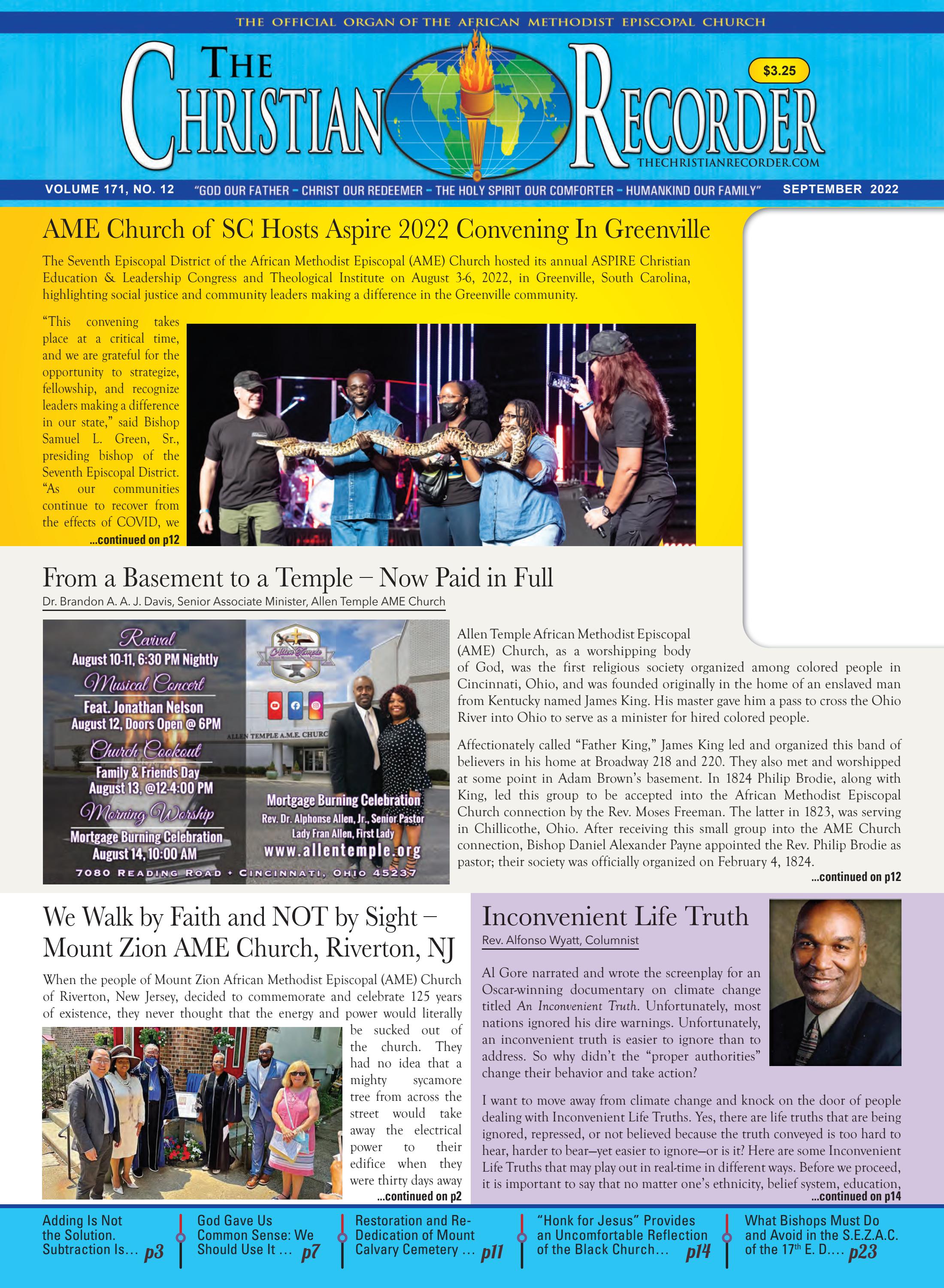 September 2022 Edition of The Christian Recorder by John Thomas III - Issuu