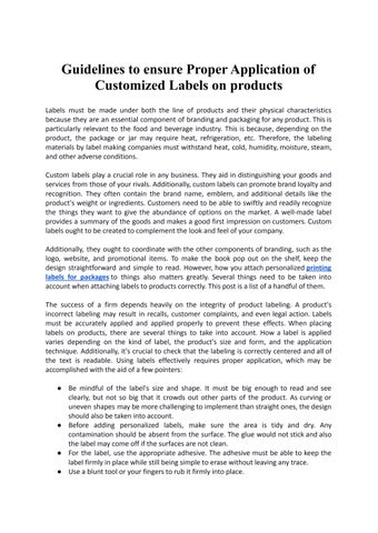 Guidelines to ensure Proper Application of Customized Labels on ...