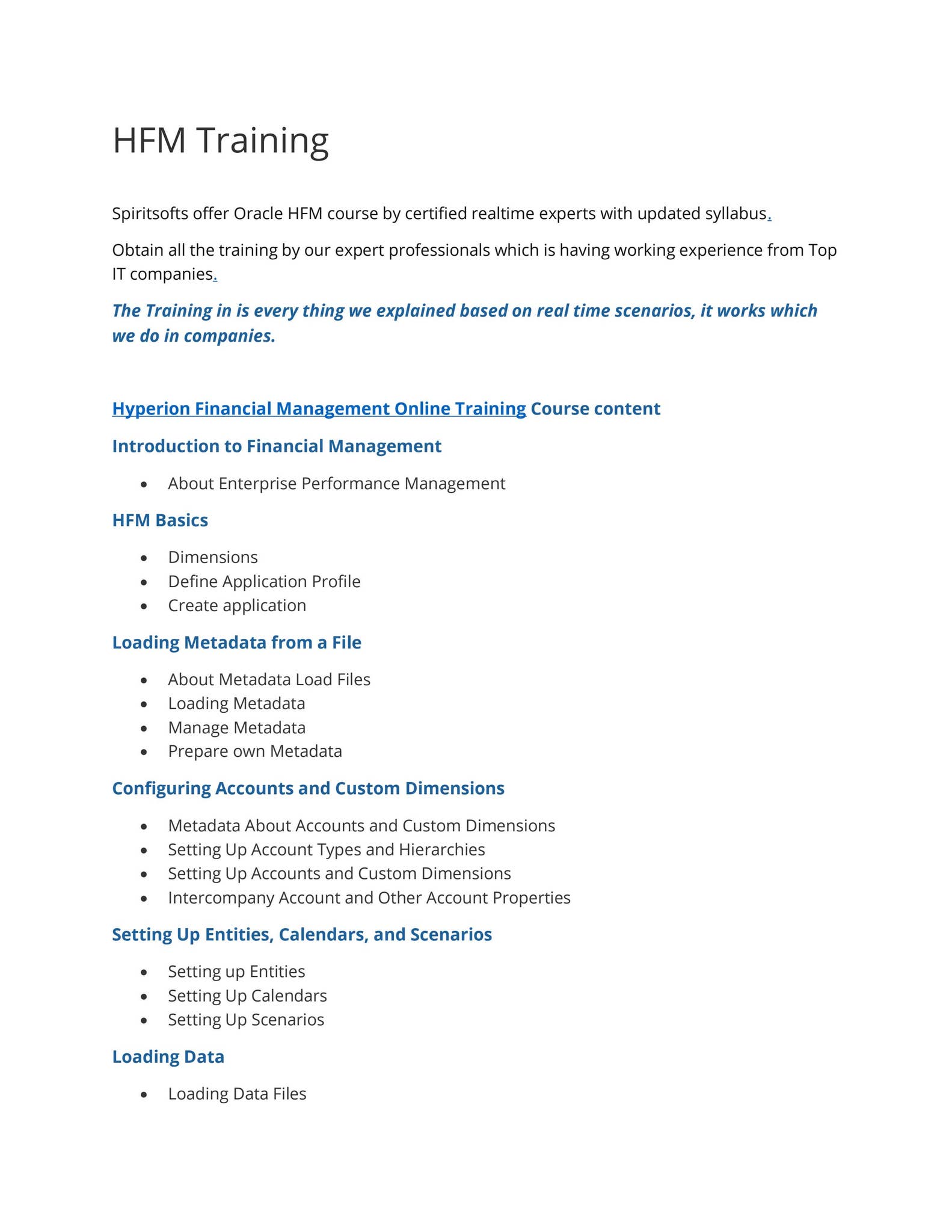 HFM Training And Spiritsofts provides the best HFM Training with the experts by Software ...