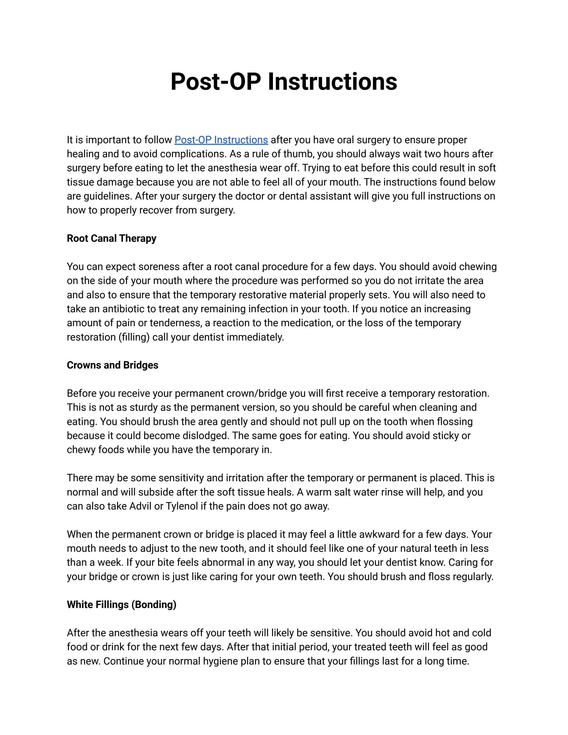 Post-OP Instructions by College Street Dental - Issuu