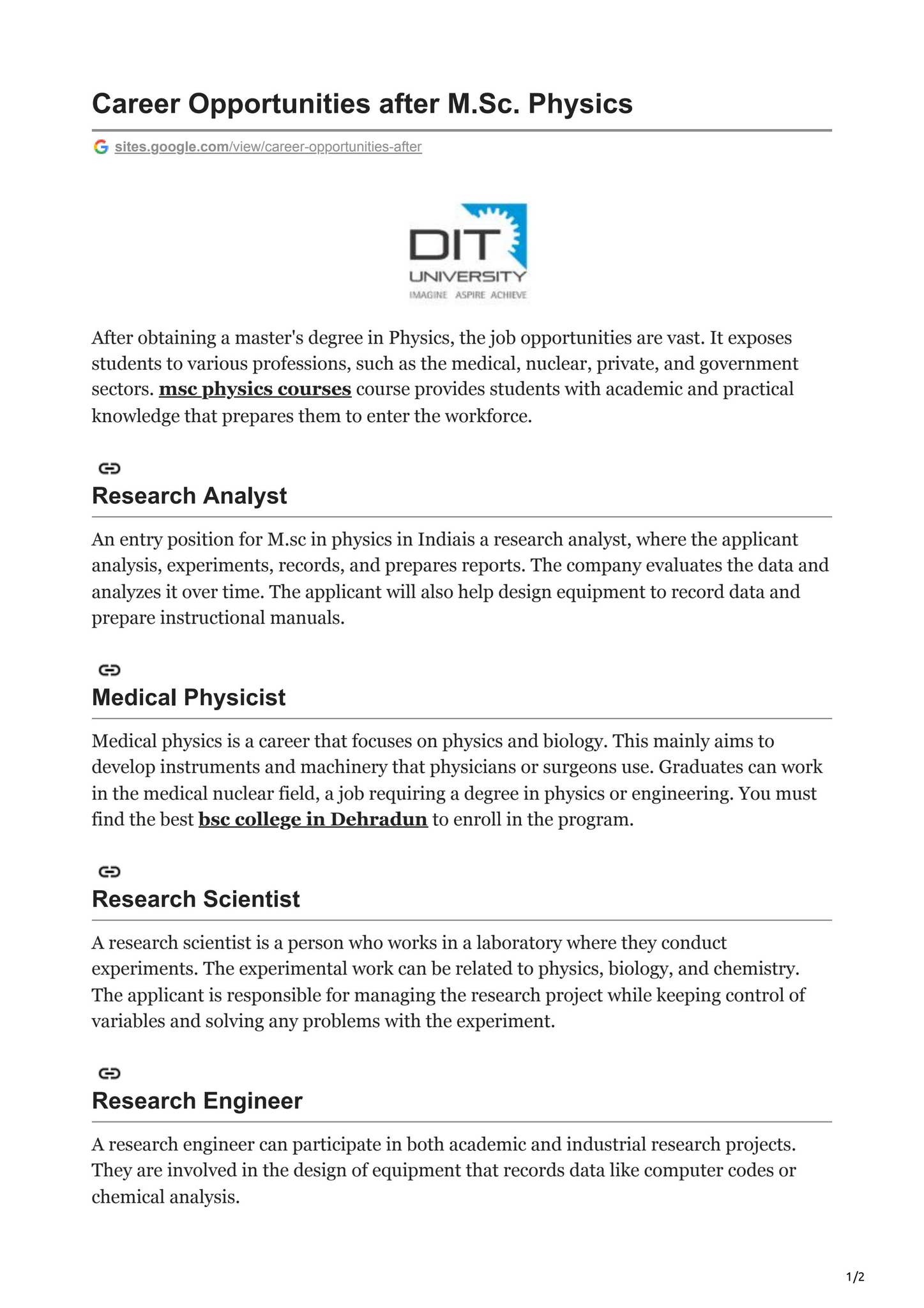 Career Opportunities after M.Sc. Physics by DIT University - Issuu