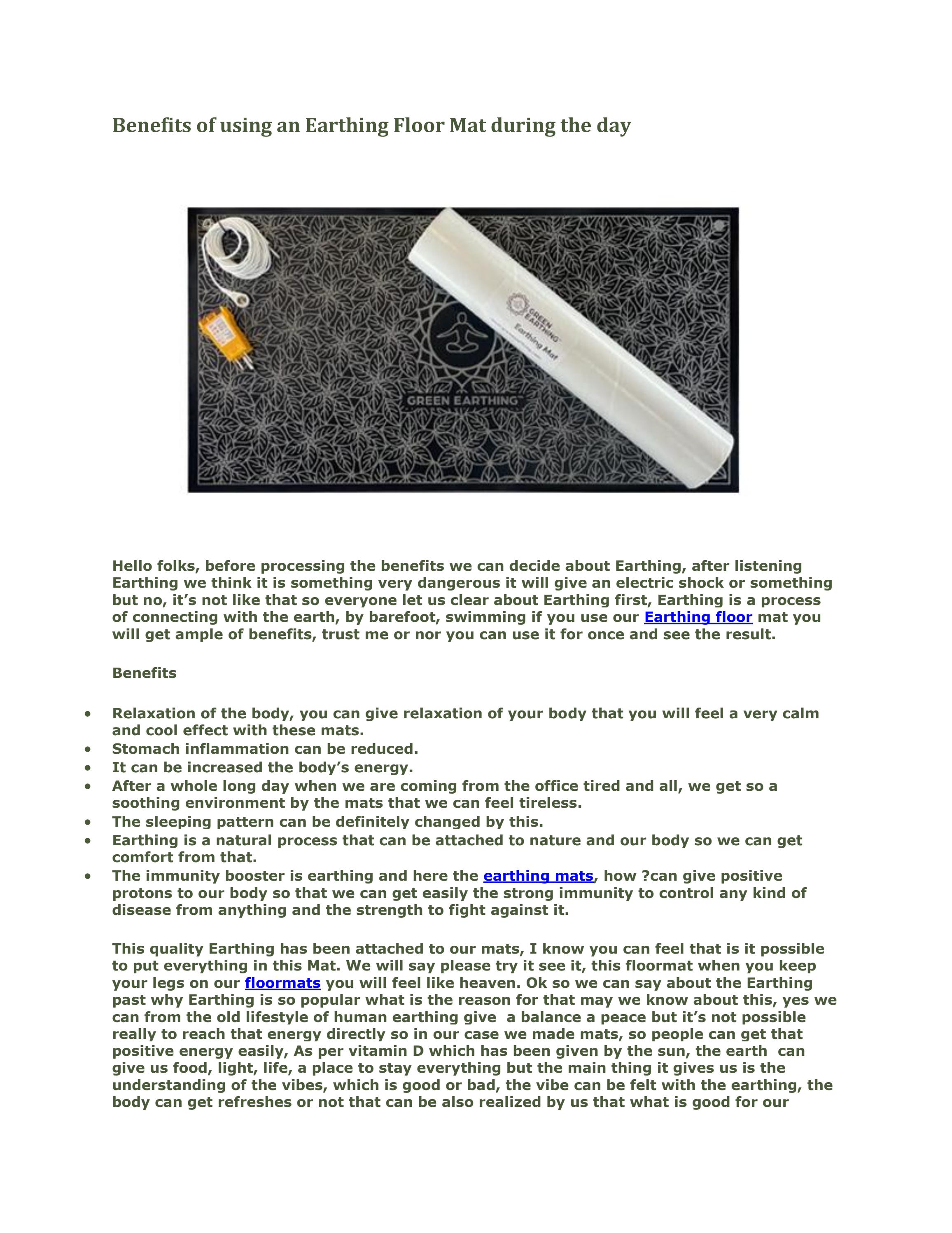 Benefits of using an Earthing Floor Mat during the day by ...