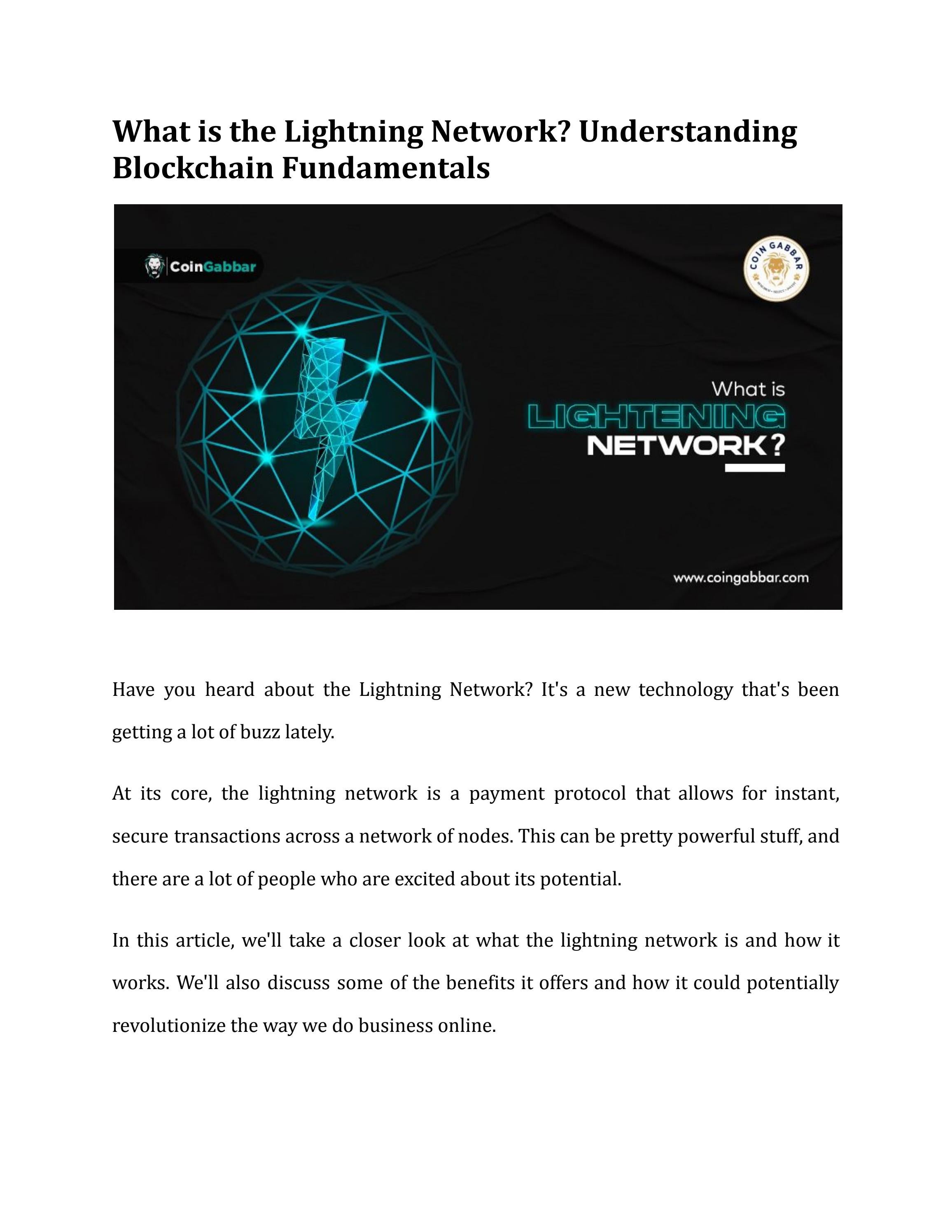 What is the Lightning Network? Understanding Blockchain Fundamentals by coin gabbar - Issuu