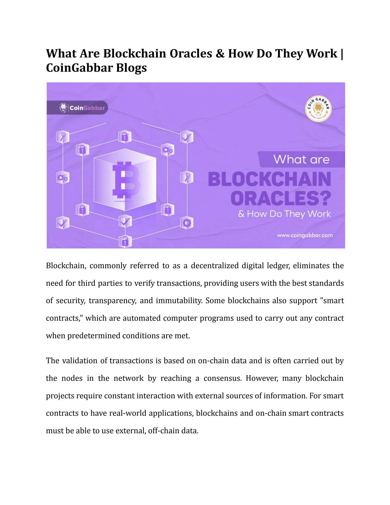 What Are Blockchain Oracles And How Do They Work Coingabbar Blogs By Coin Gabbar Issuu