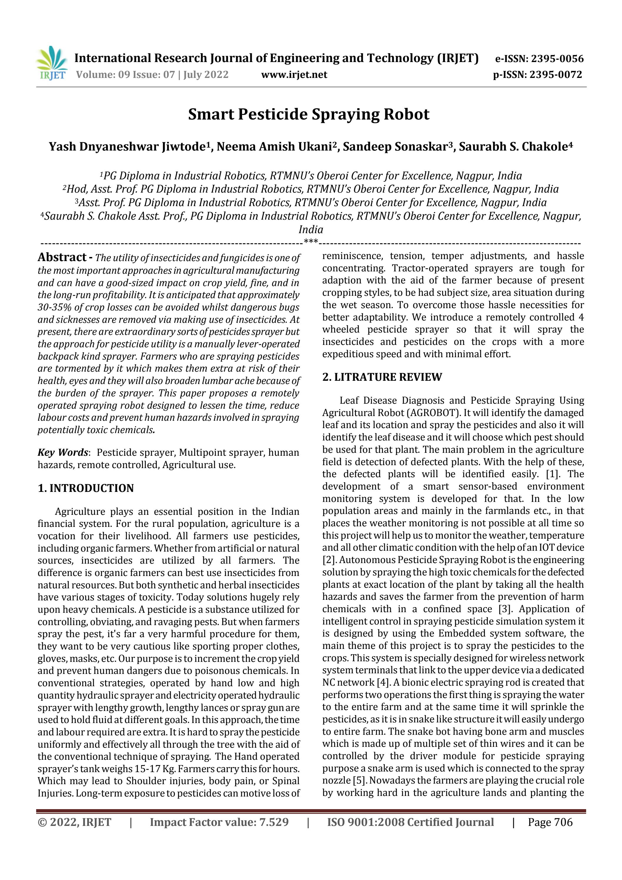 Smart Pesticide Spraying Robot by IRJET Journal - Issuu
