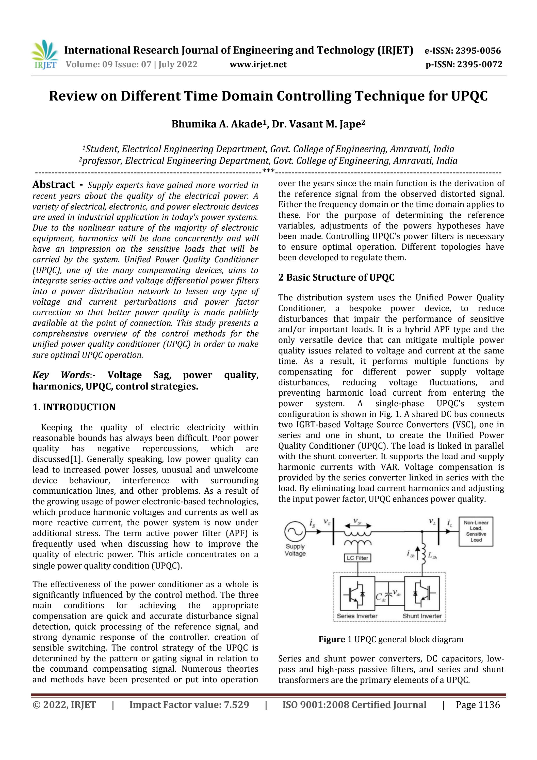 Review on Different Time Domain Controlling Technique for UPQC by IRJET ...