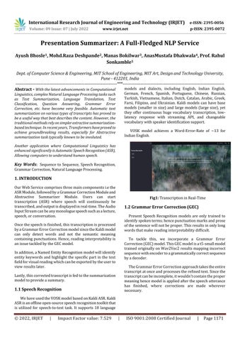 Presentation Summarizer: A Full-Fledged NLP Service by IRJET Journal ...