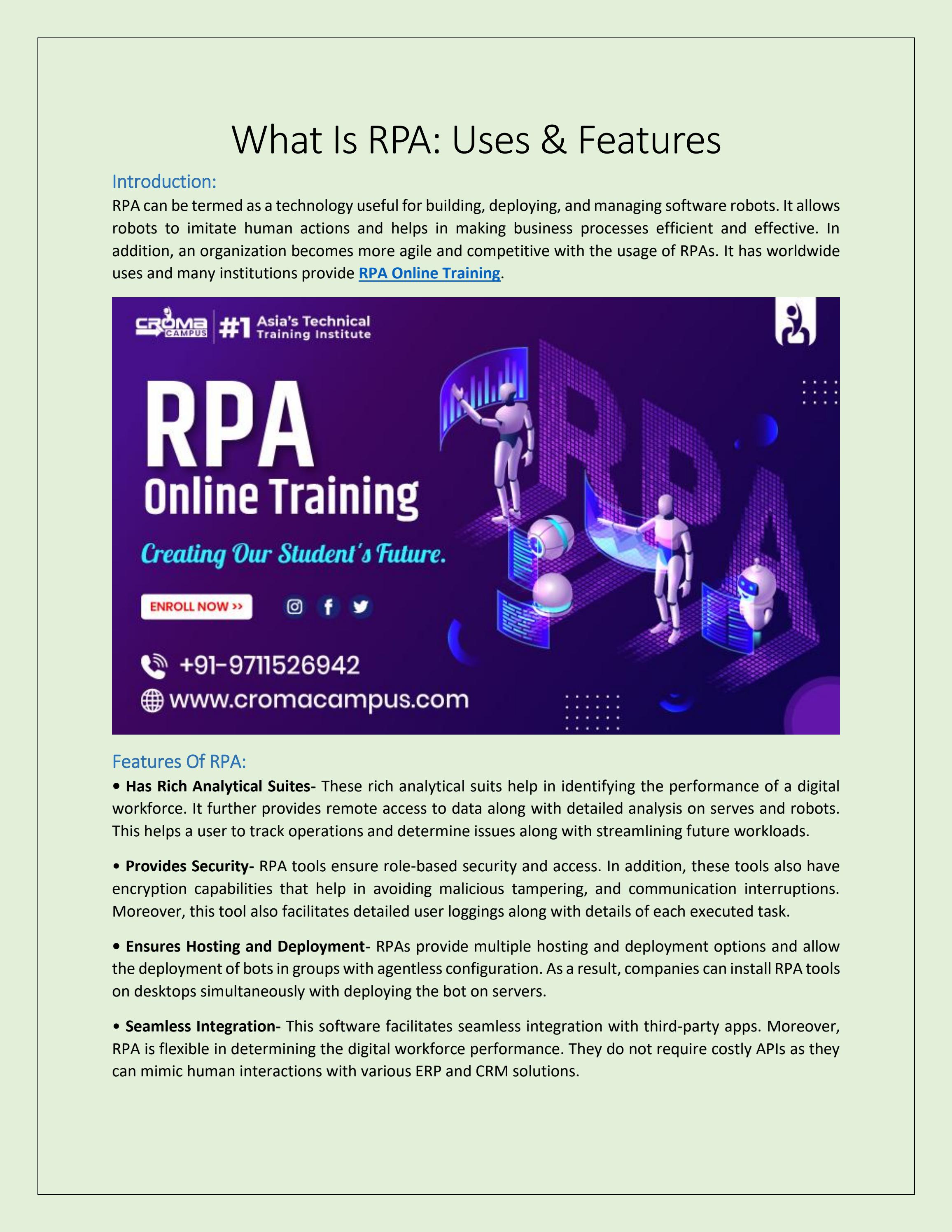 What Is RPA: Uses & Features by cromacampuseducation - Issuu