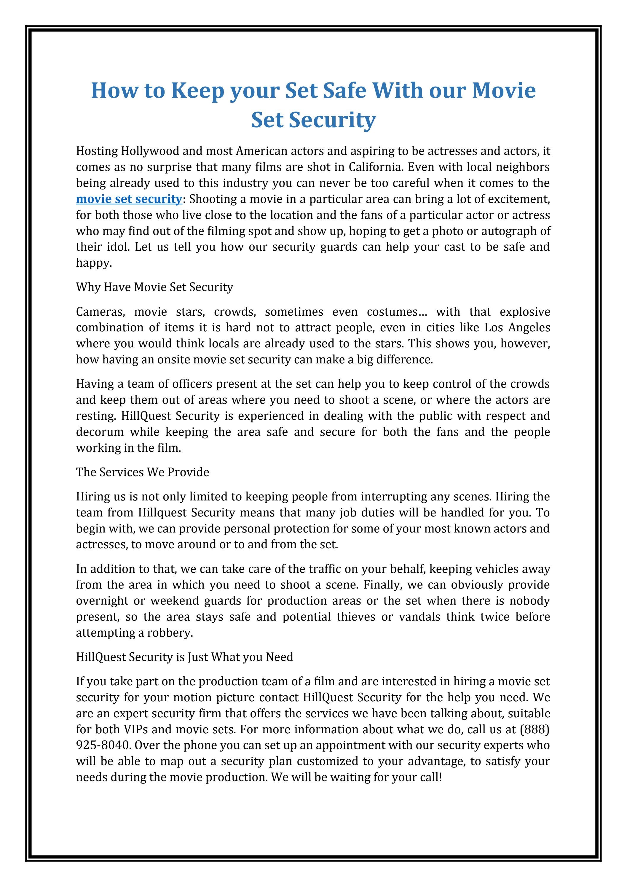 How to Keep your Set Safe With our Movie Set Security by Chirag Patel ...