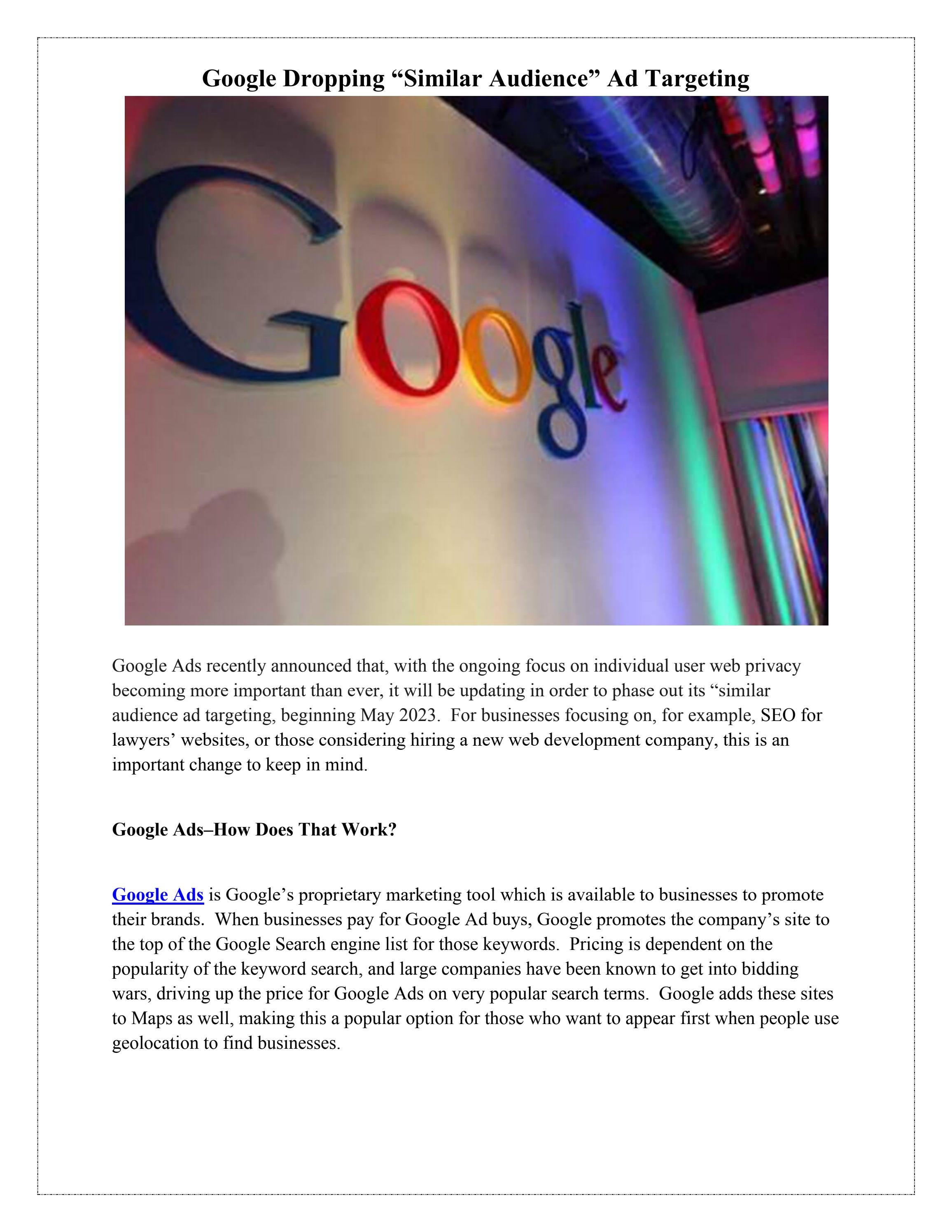 Google Dropping “Similar Audience” Ad Targeting by SEOAgency2020 - Issuu