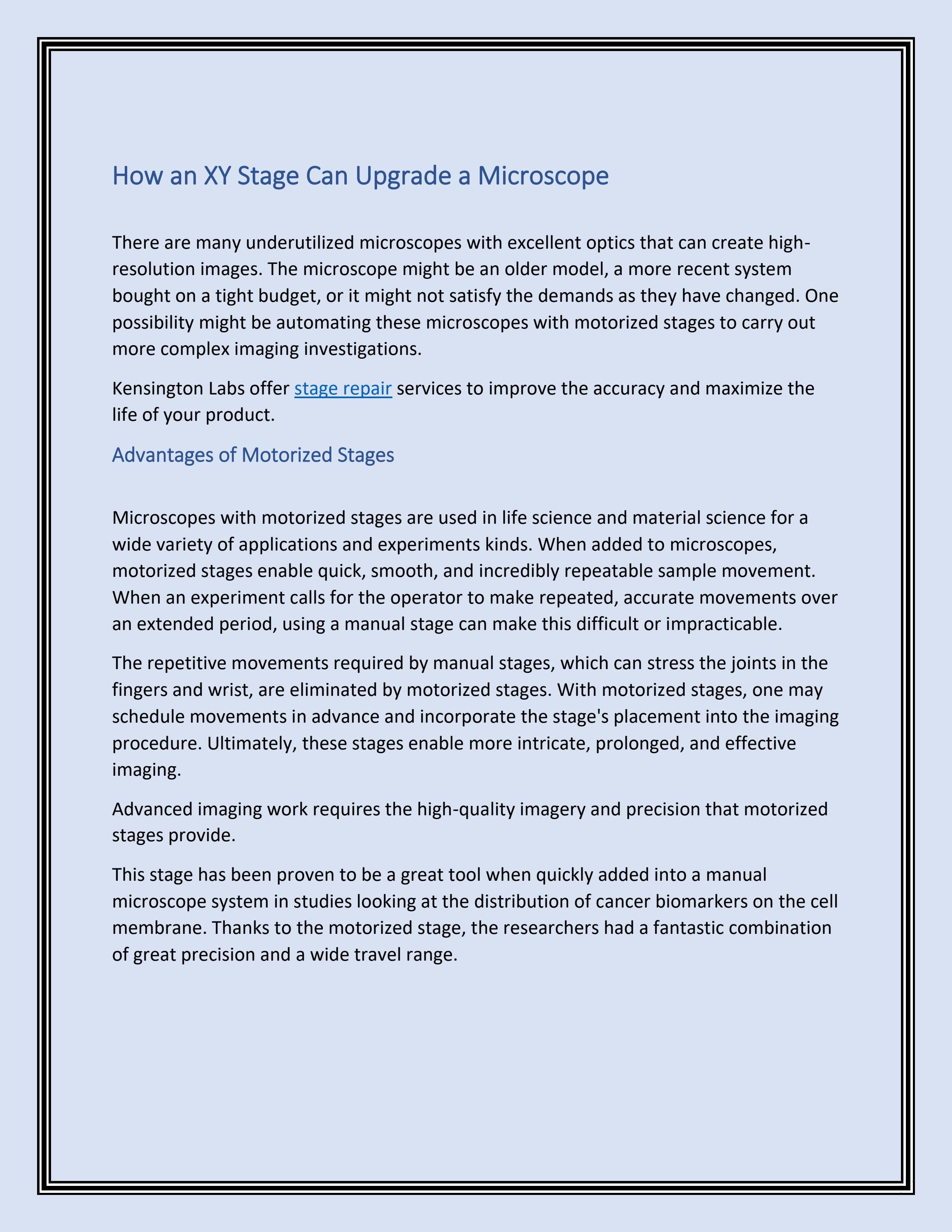 How an XY Stage Can Upgrade a Microscope by Kensington Labs - Issuu