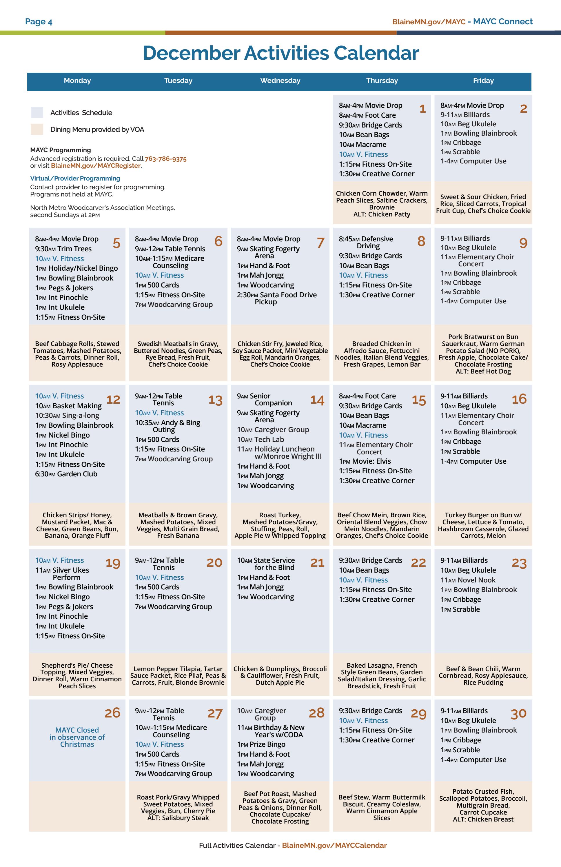 MAYC Calendar - December 2022 by City of Blaine - Issuu