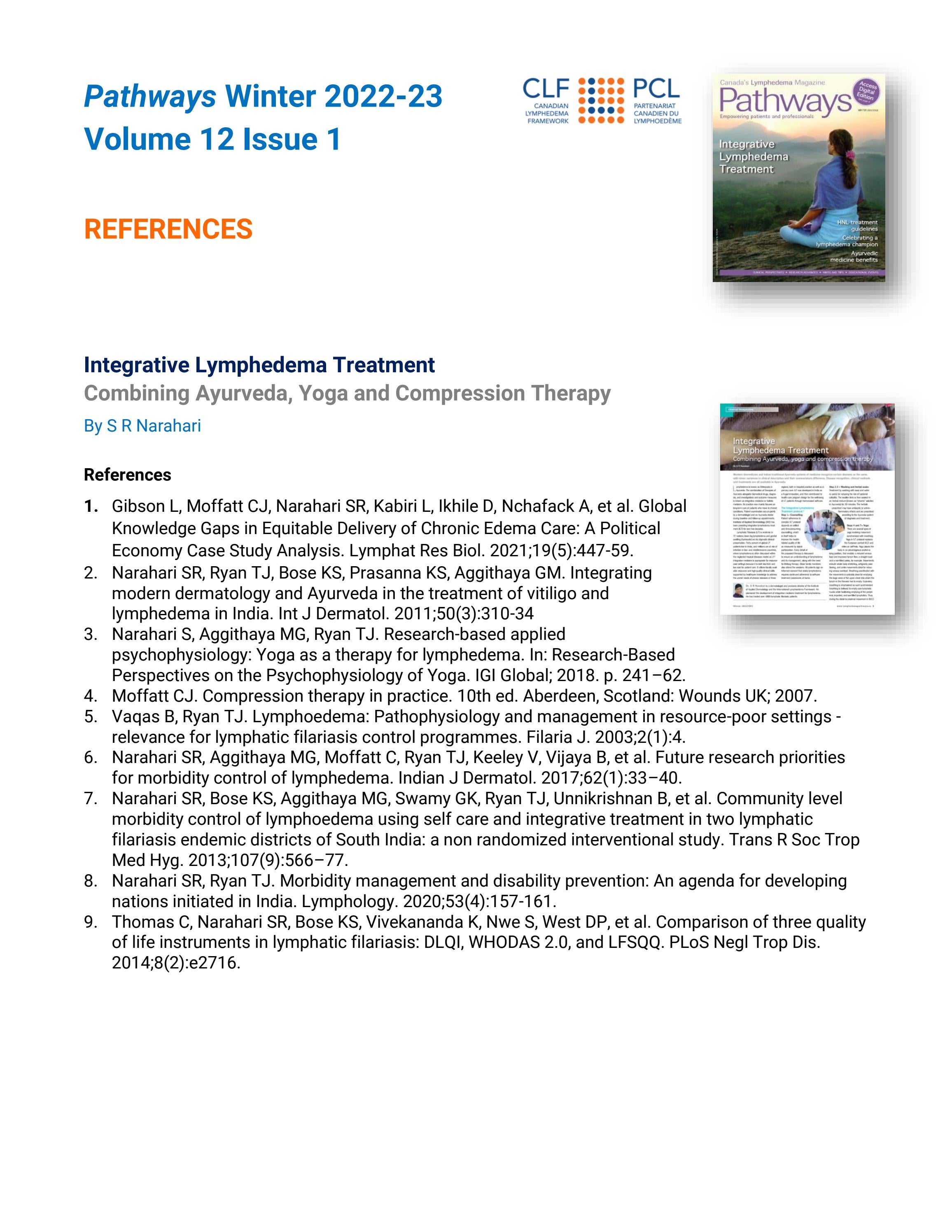 Pathways Winter 2022/2023 (Volume 12, Issue 1) REFERENCES by Canadian Lymphedema Framework - Issuu