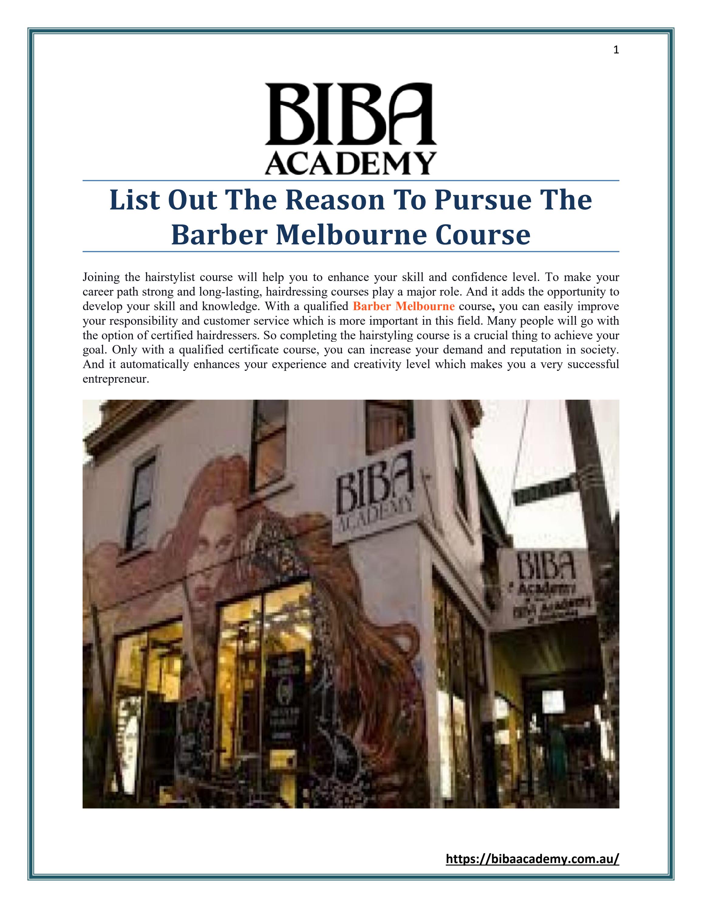 List Out The Reason To Pursue The Barber Melbourne Course by Biba Academy - Issuu