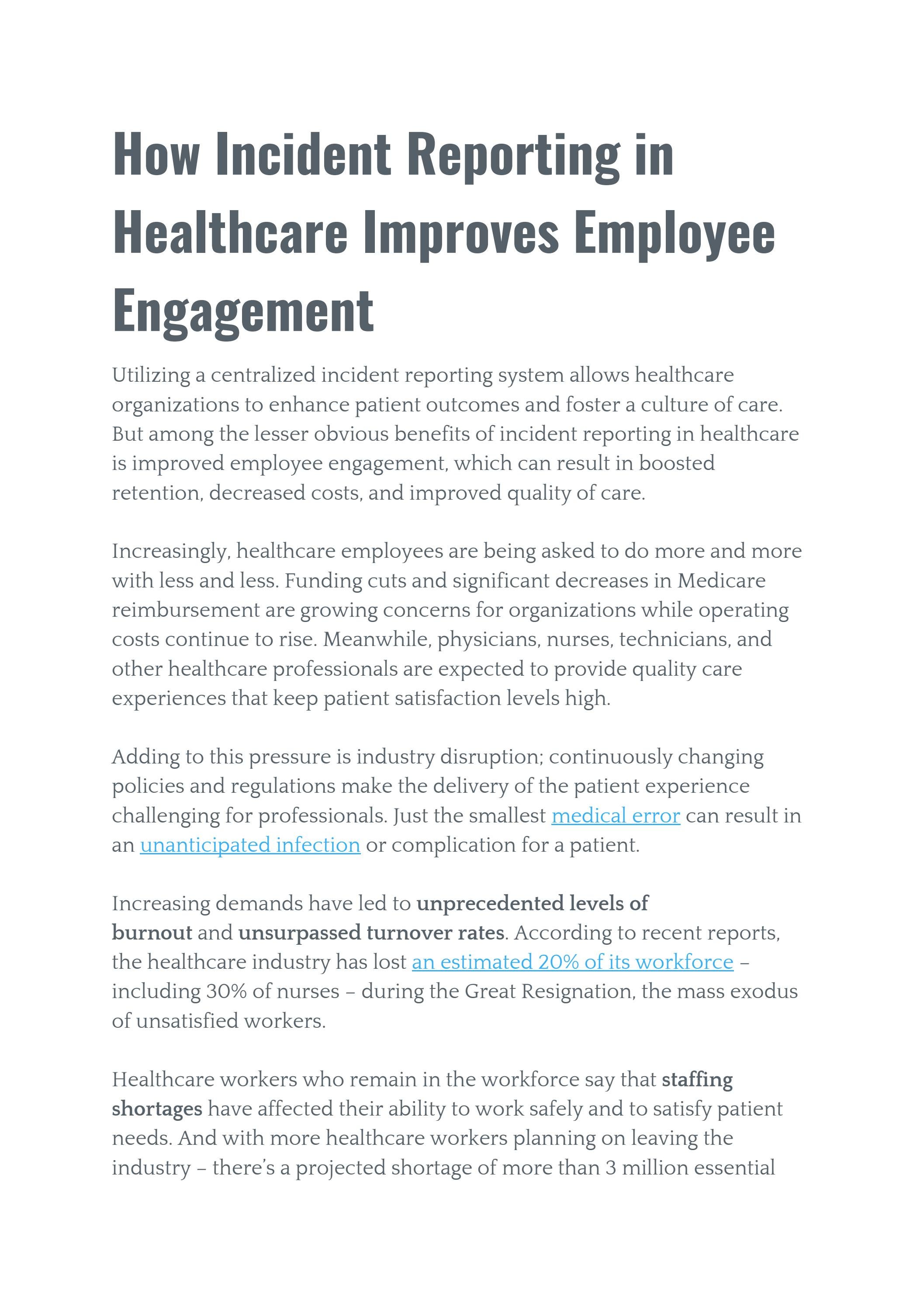 How Incident Reporting in Healthcare Improves Employee Engagement by ...