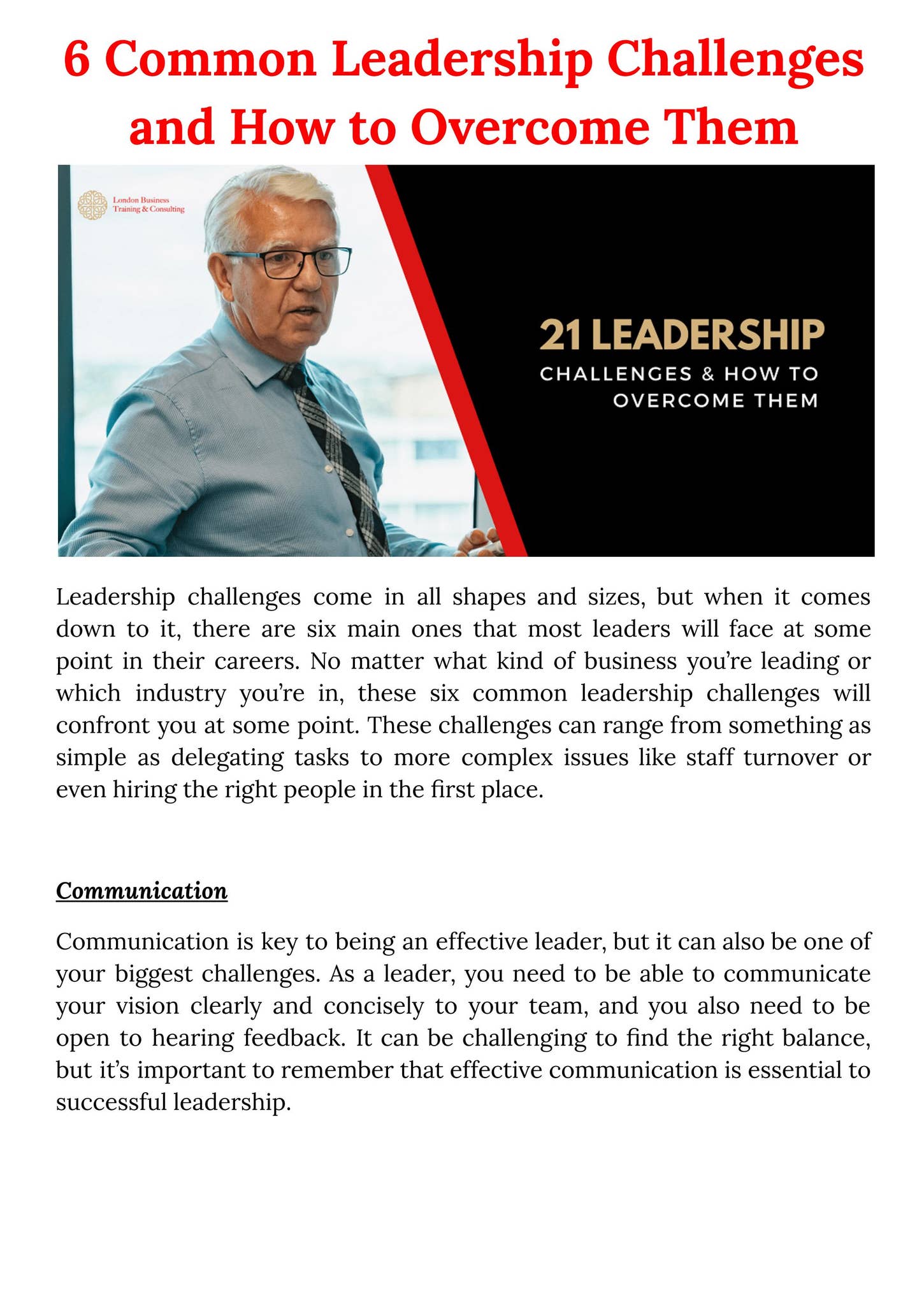 6 Common Leadership Challenges and How to Overcome Them by London ...