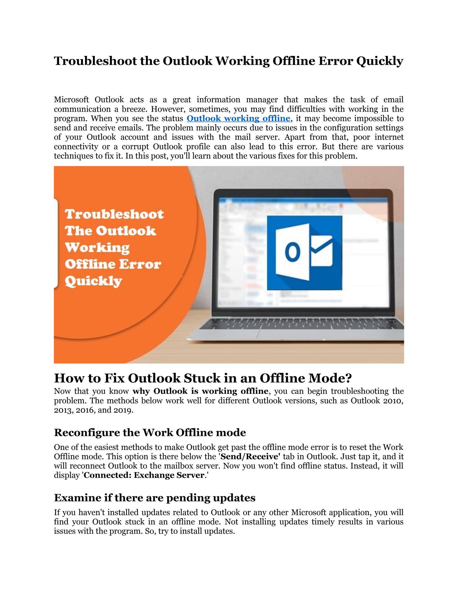 Troubleshoot the Outlook Working Offline Error Quickly by outlookhelp ...