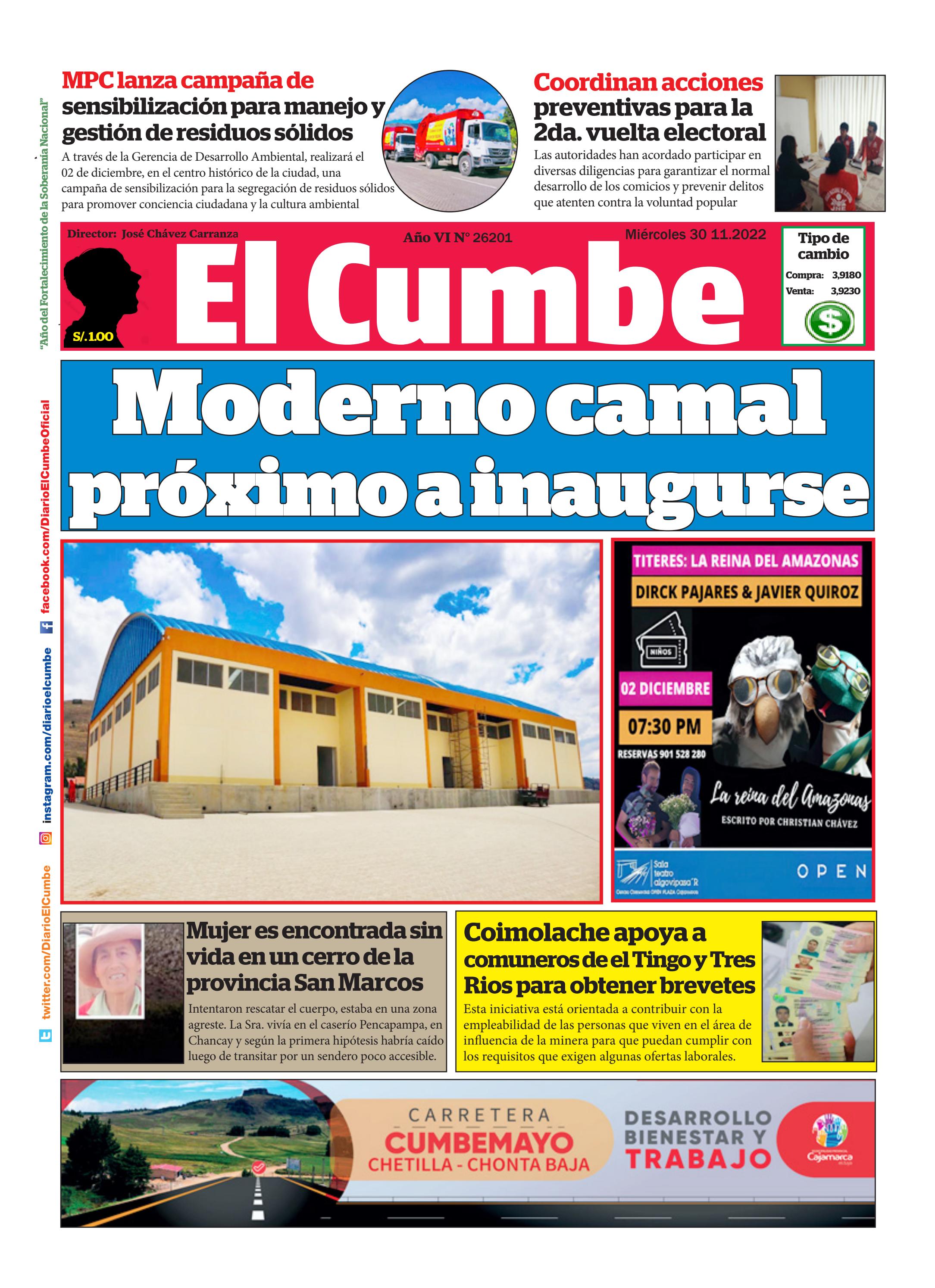 Diario EL CUMBE 30 de noviembre del 2022 by diarioelcumbecajamarca - Issuu