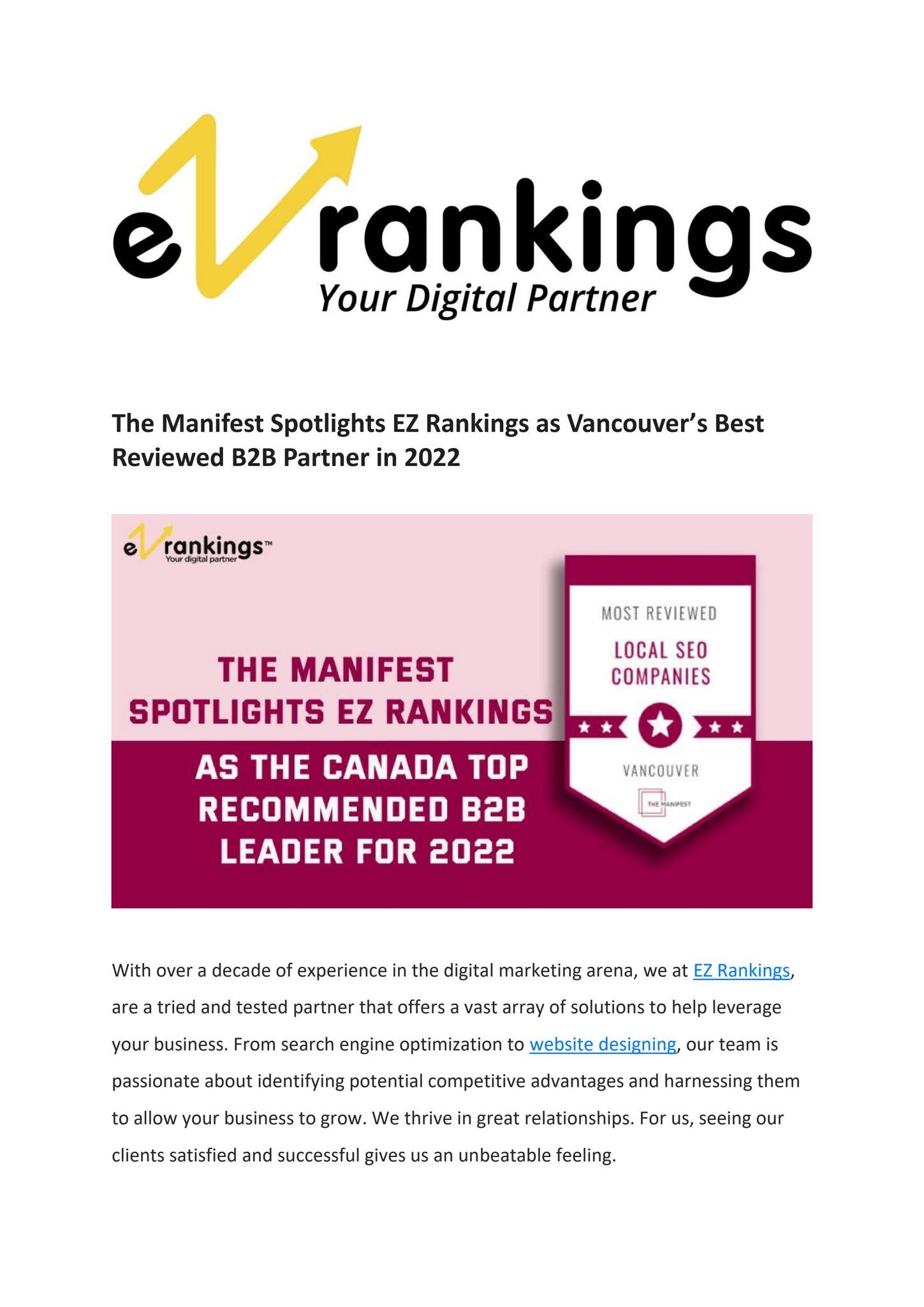The Manifest Spotlights EZ Rankings as Vancouver’s Best Reviewed B2B ...