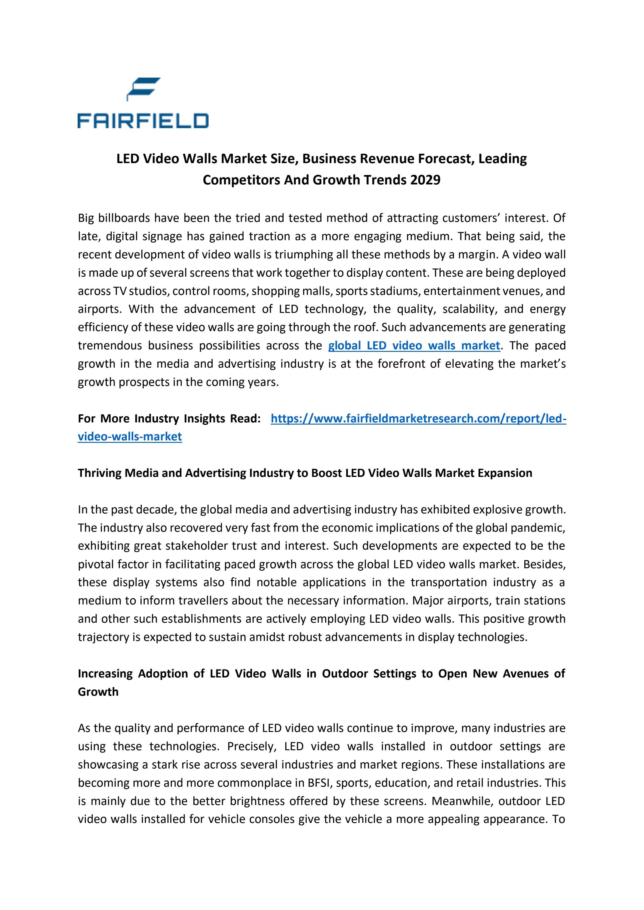 LED Video Walls Market SWOT Analysis, Key Indicators, Forecast 2029 by ...