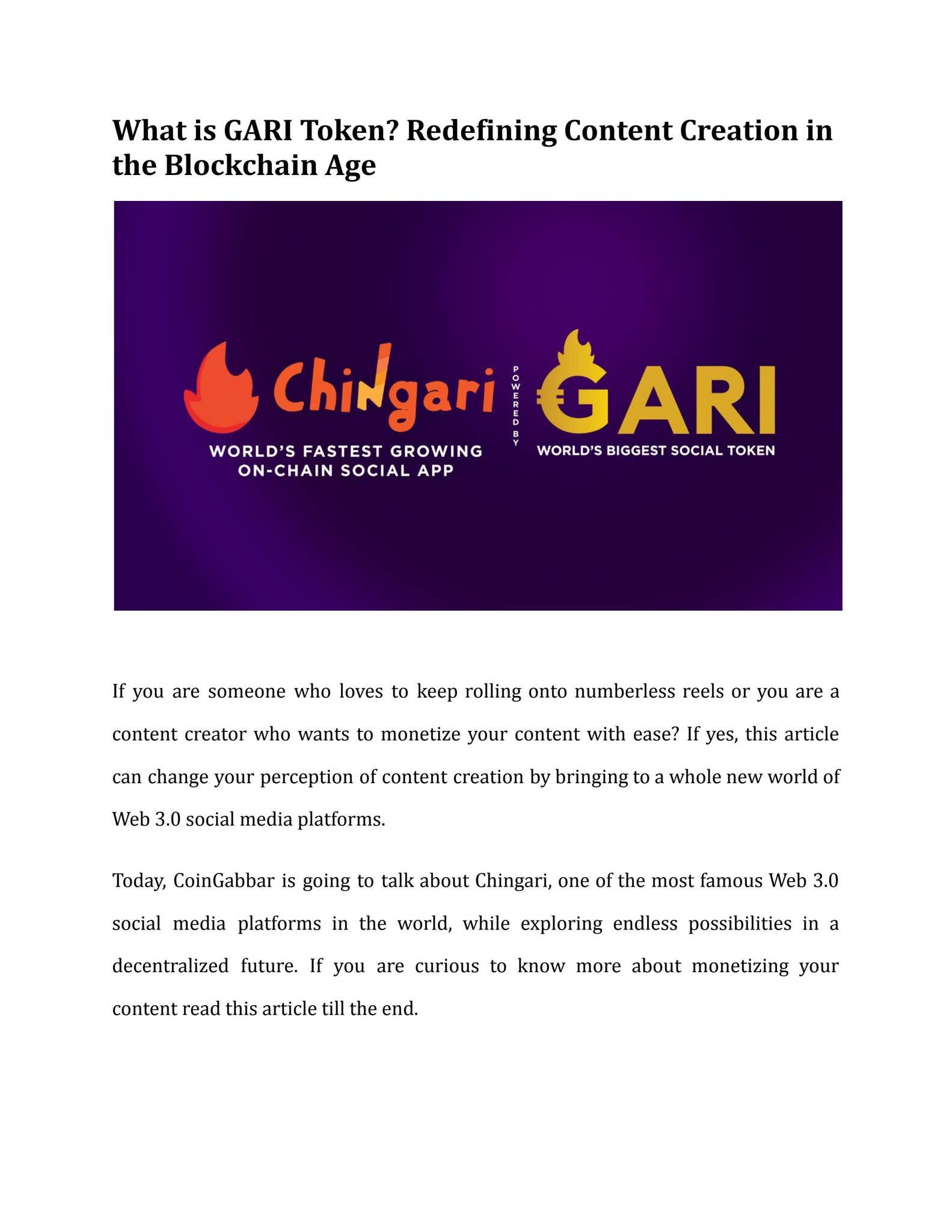 What is GARI Token? Redefining Content Creation in the Blockchain Age ...