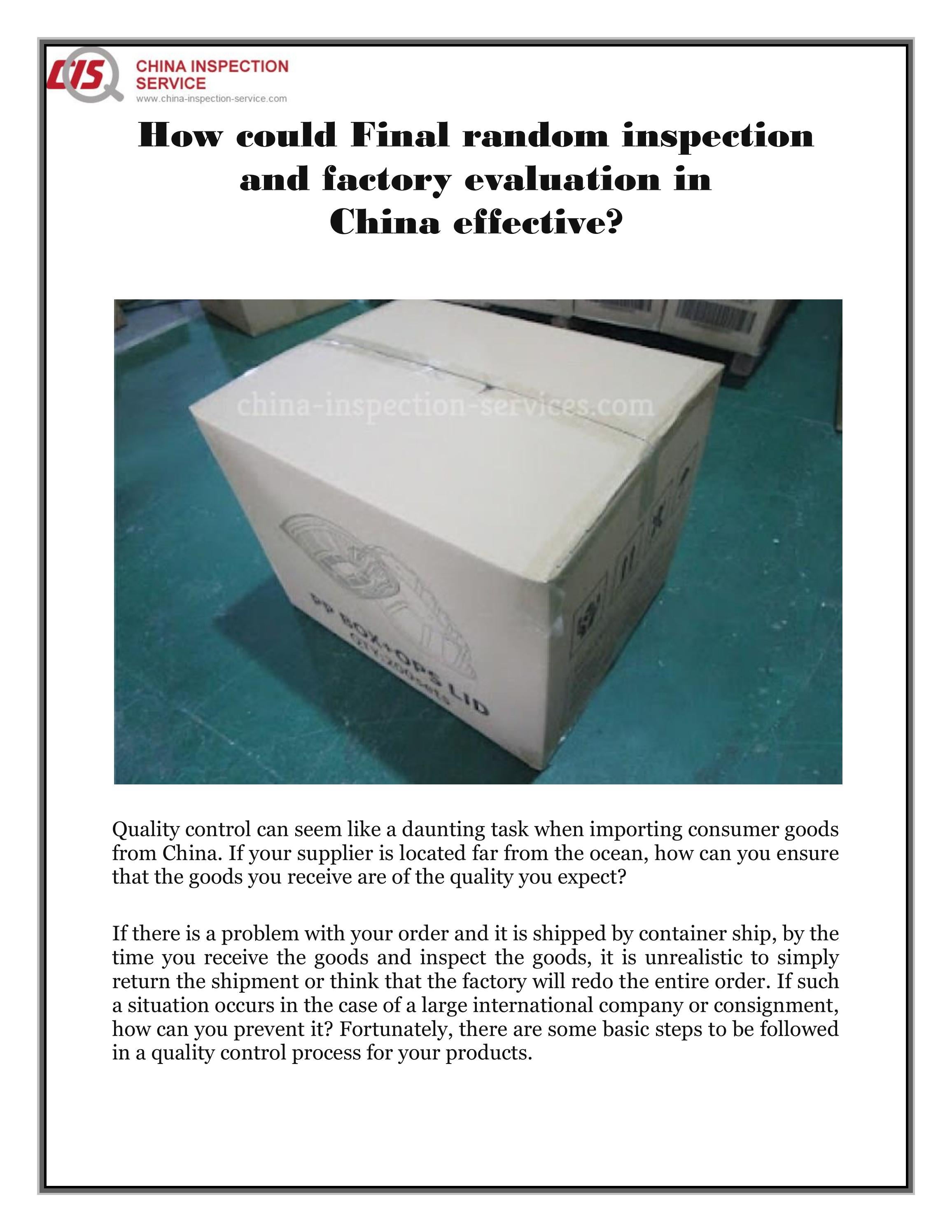 How could Final random inspection and factory evaluation in China ...