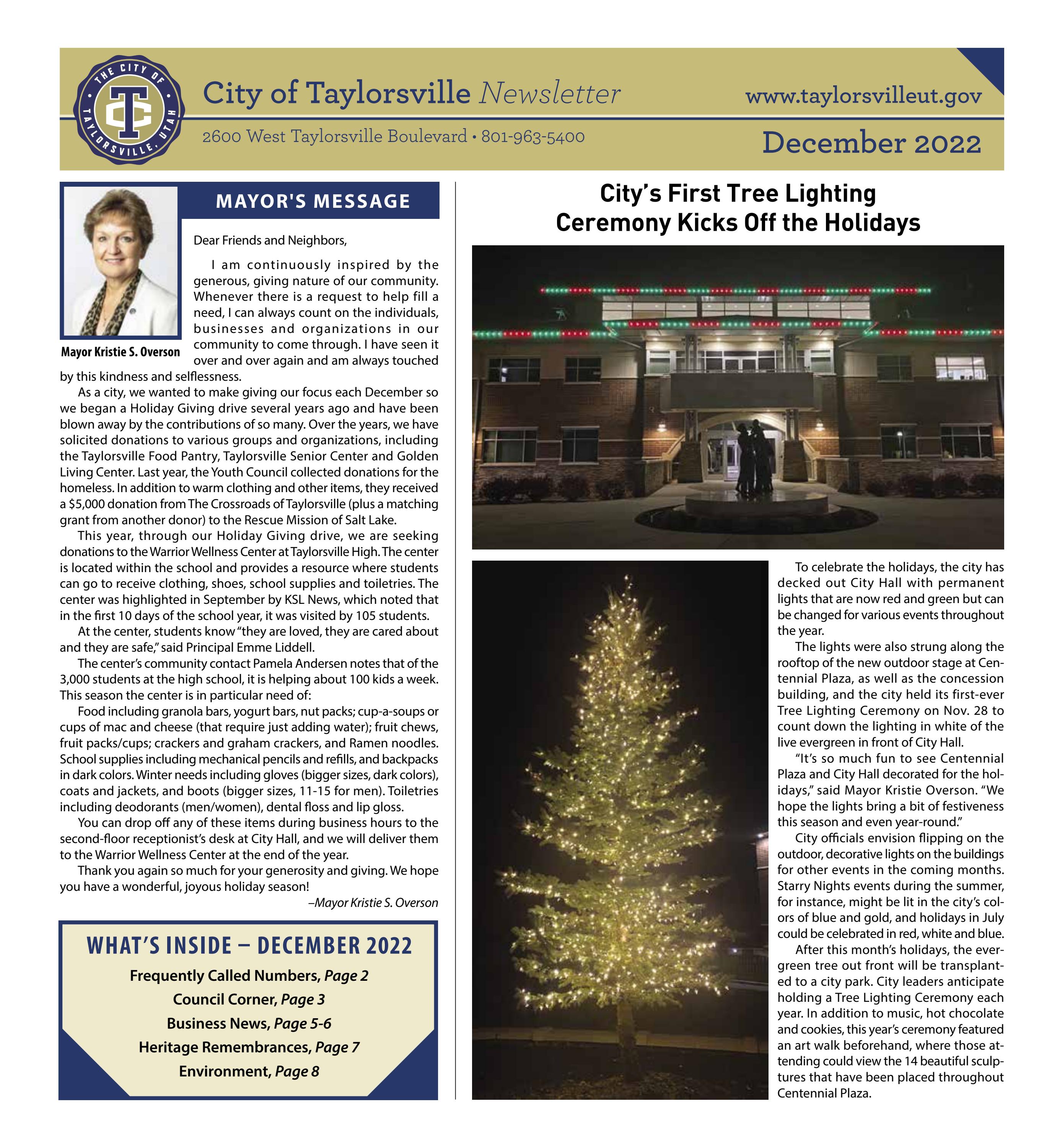 Taylorsville City Newsletter | December 2022 by The City Journals - Issuu