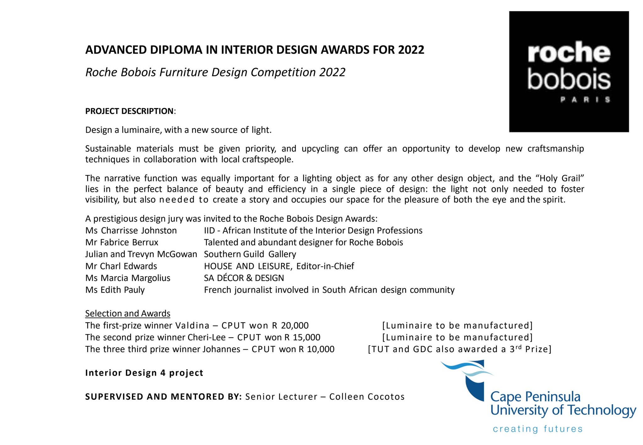 Advanced Diploma in Interior Design Awards 2022 by Cape Peninsula ...