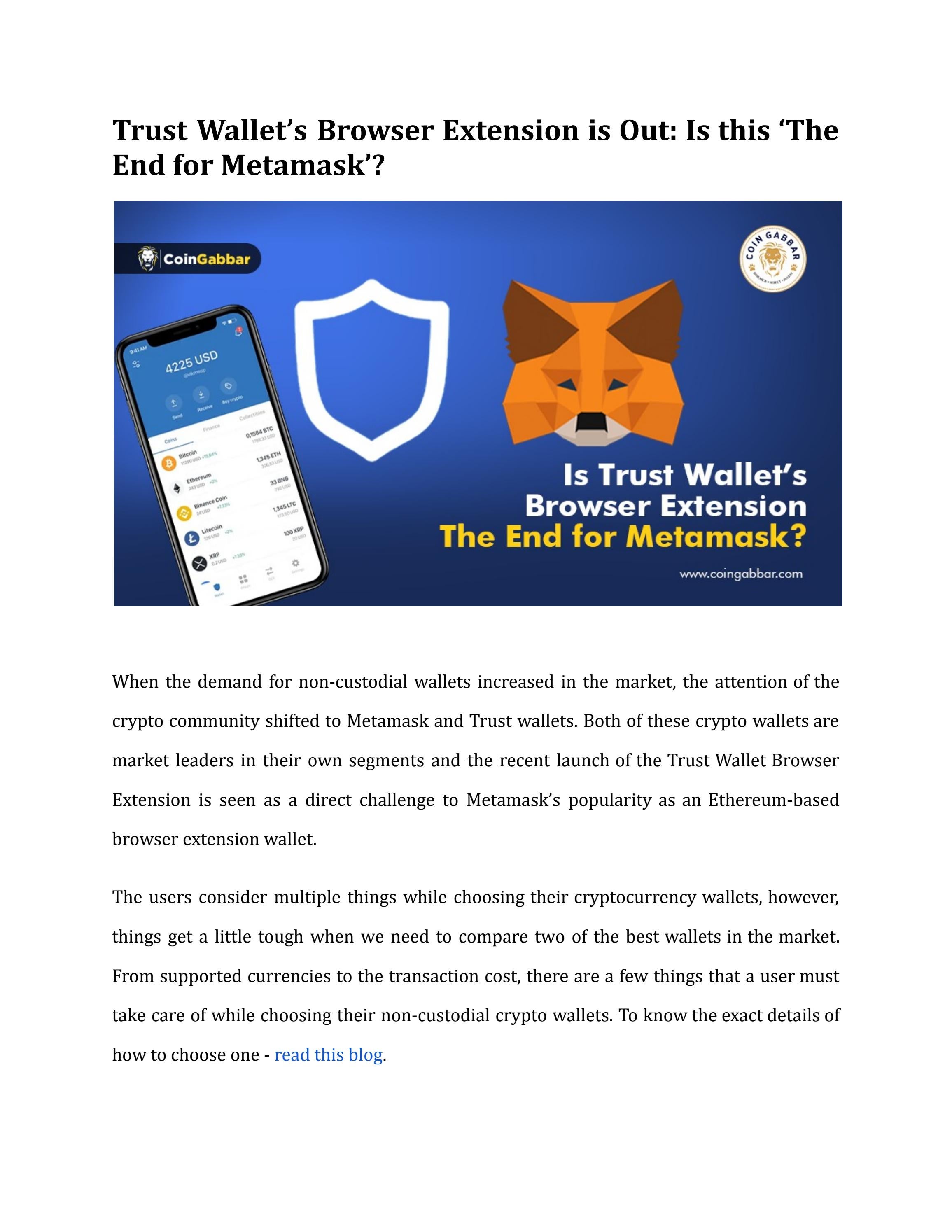Trust Wallet’s Browser Extension is Out: Is this ‘The End for Metamask ...