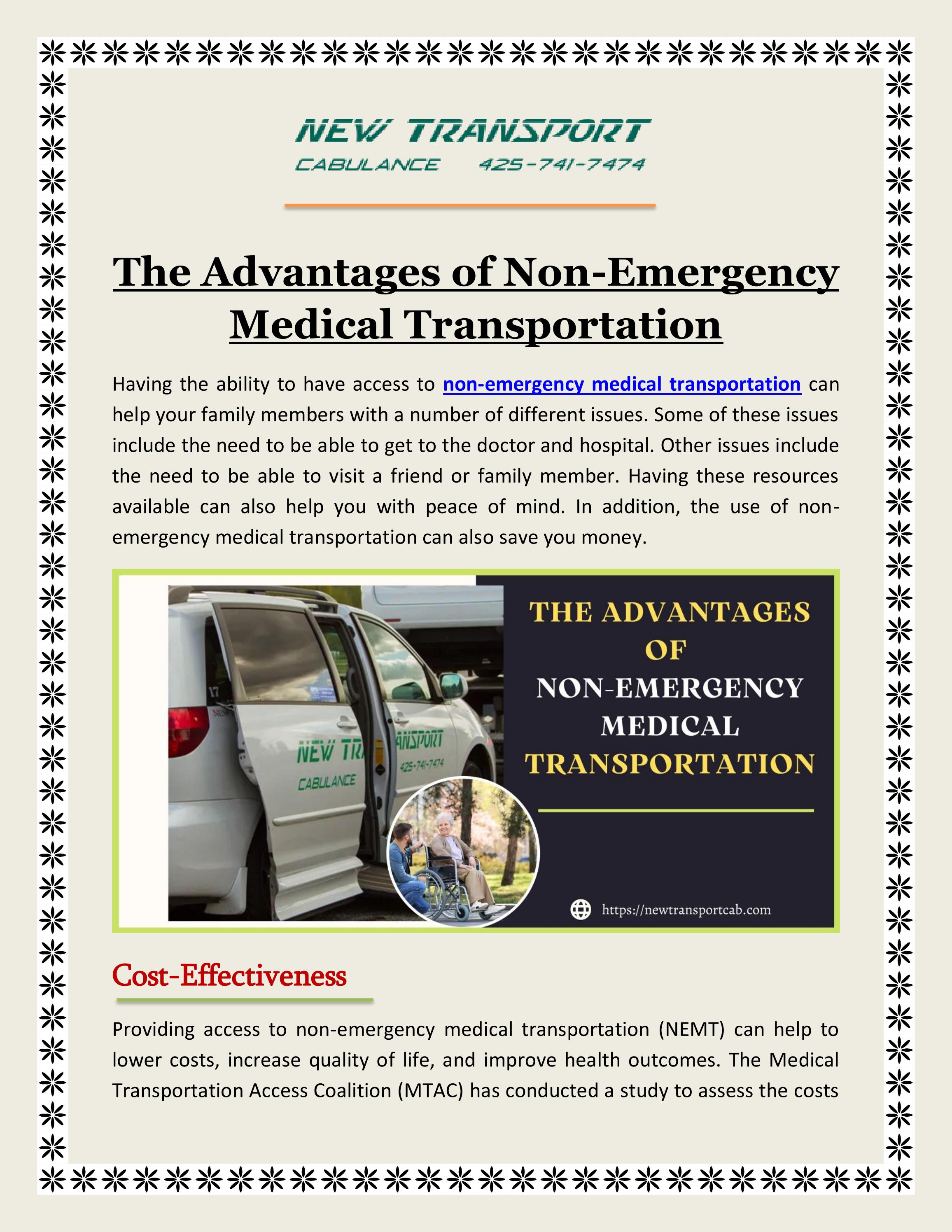 The Advantages of Non-Emergency Medical Transportation by Newtransport ...