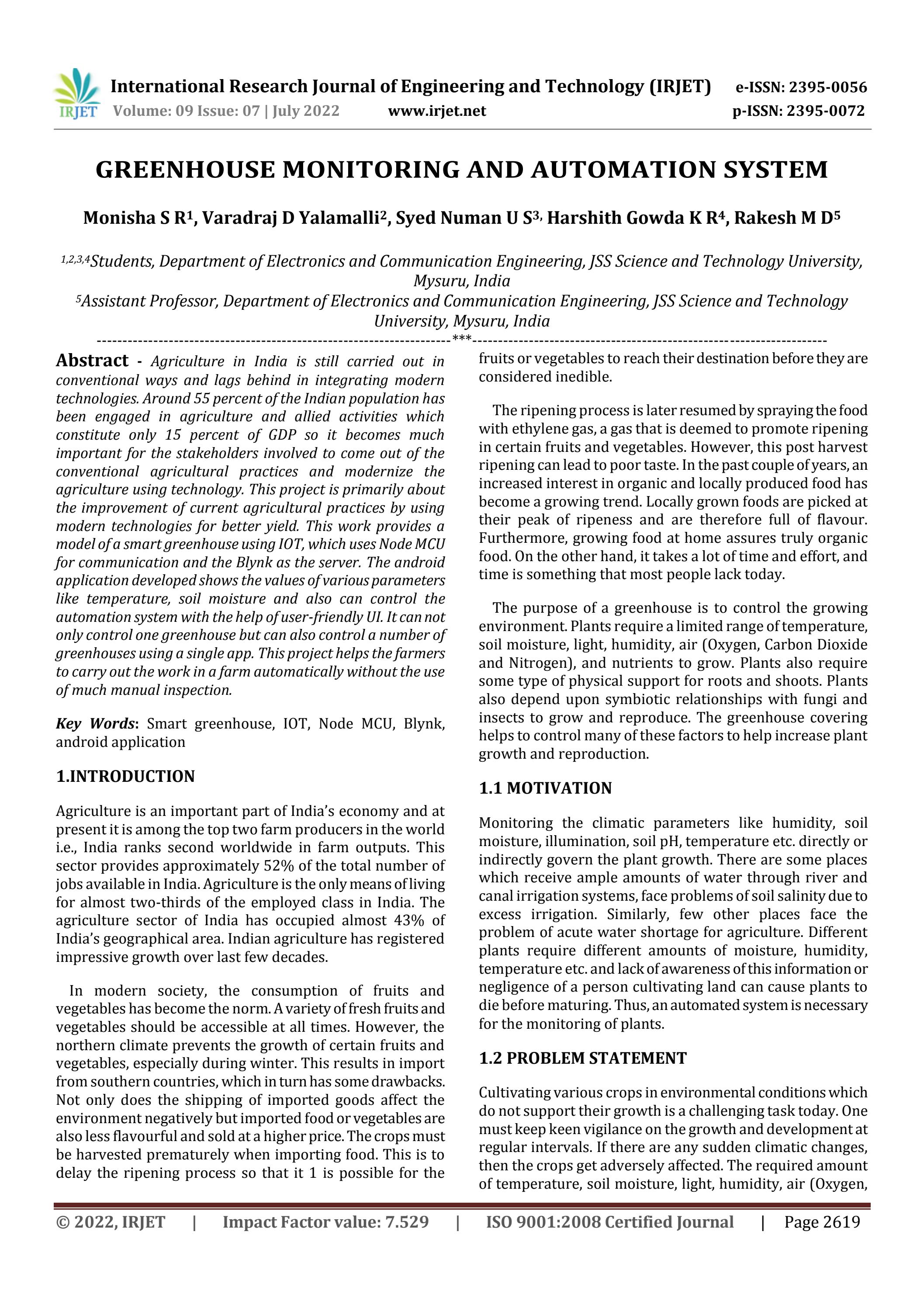 GREENHOUSE MONITORING AND AUTOMATION SYSTEM by IRJET Journal - Issuu
