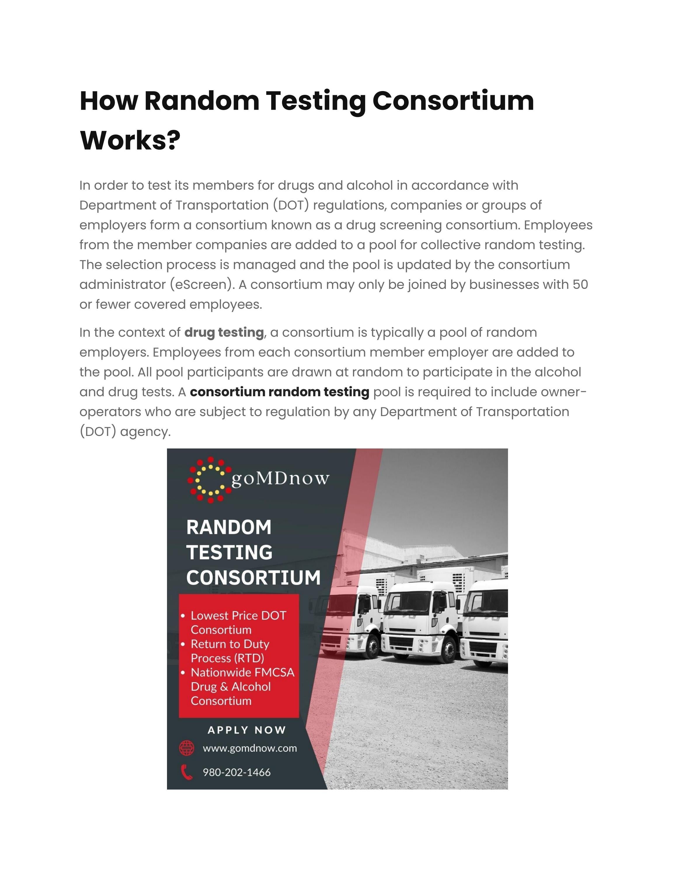 How Random Testing Consortium Works? by goMDnow - Issuu